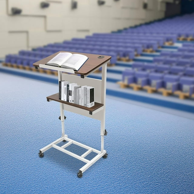 Miumaeov Mobile Stand Up Podium Adjustable Height Rolling Lectern ...