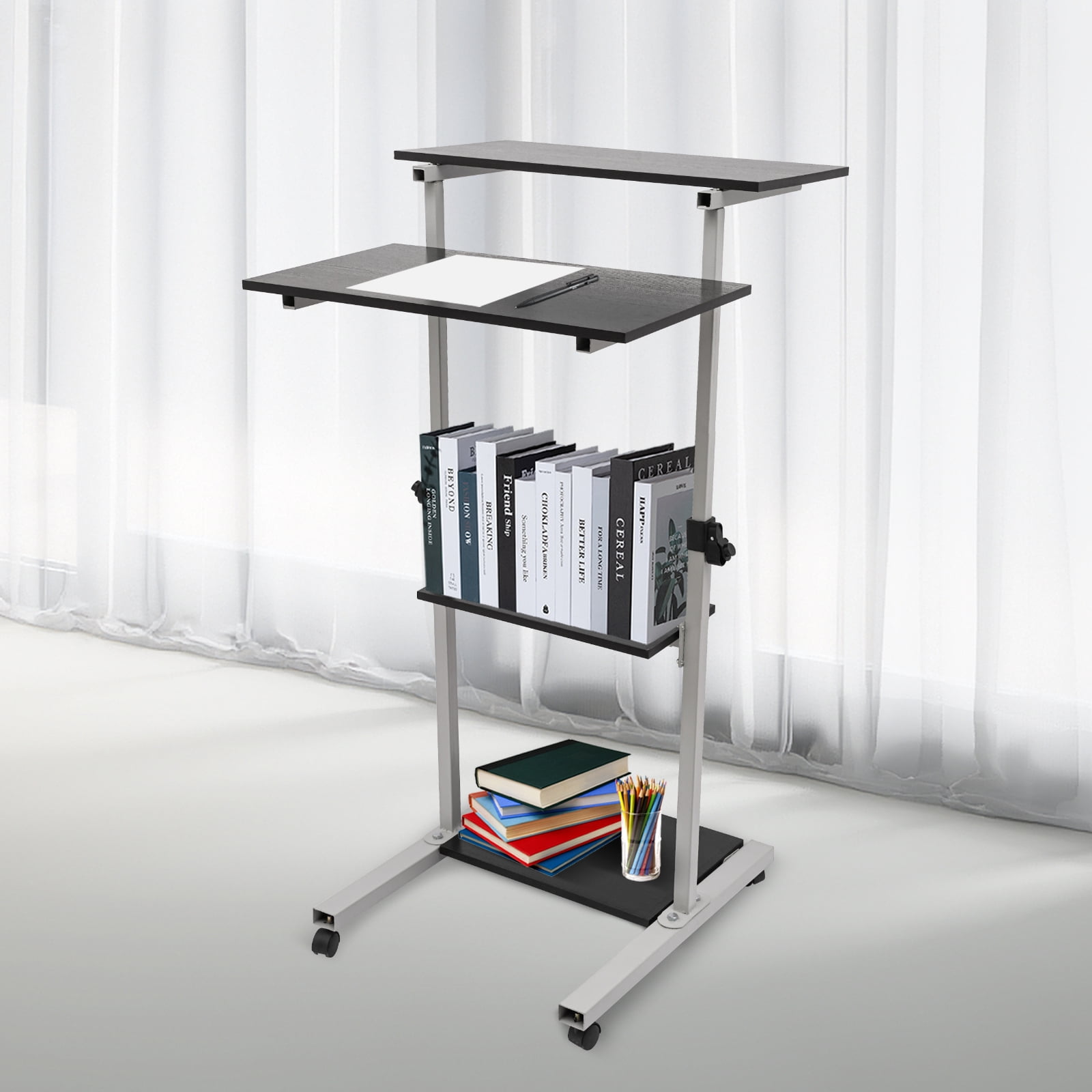 Miumaeov Mobile Standing Desk with Adjustable Height Rolling Computer ...