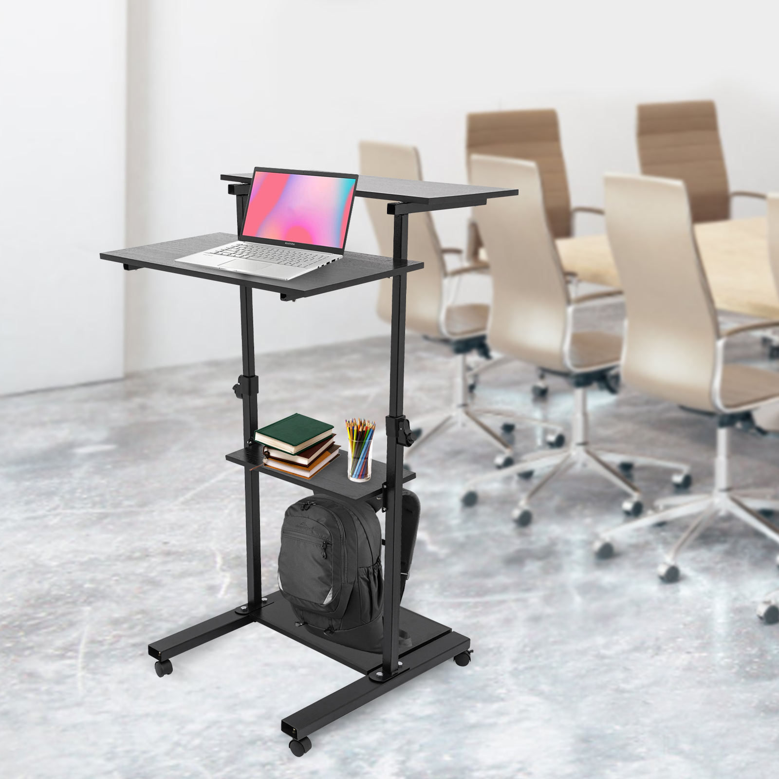 Miumaeov Mobile Standing Desk with Adjustable Height Rolling Computer ...