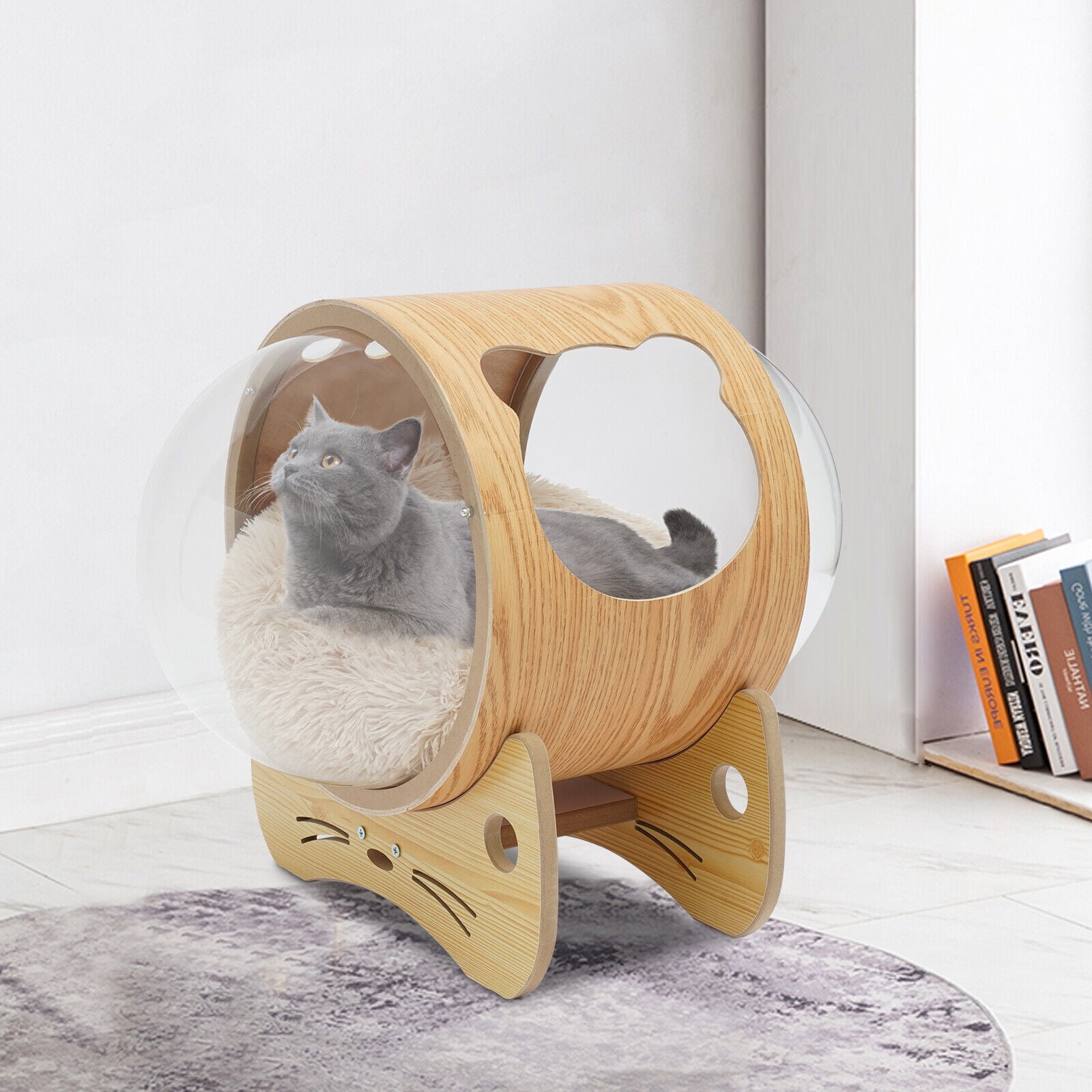 Miumaeov Modern Cat Bed Floor Standing Wooden Cat Pet House Spaceship ...