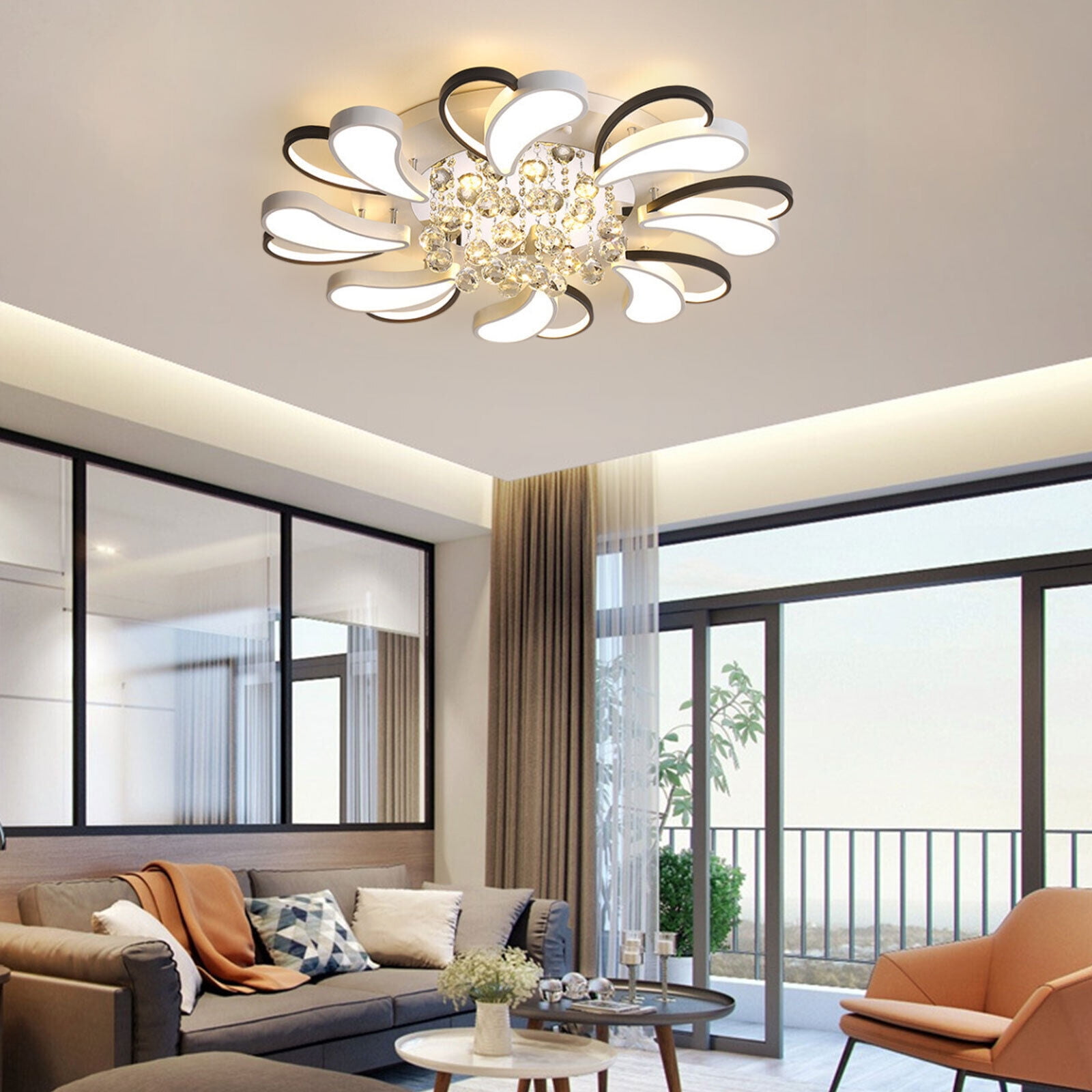 Miumaeov Modern Ceiling Light Dimmable LED Crystal Chandelier Flush ...