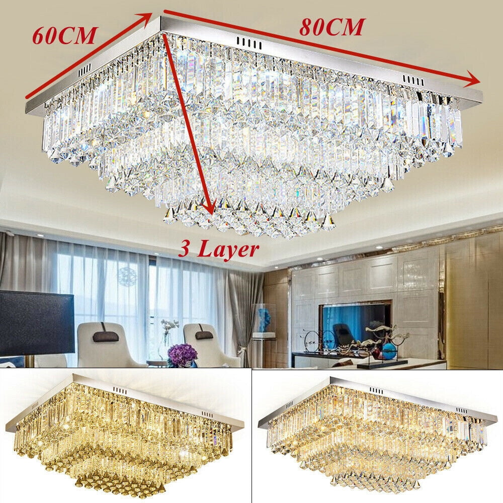 Miumaeov Modern Crystal Chandelier 3 Layer Rectangular Raindrop Ceiling ...