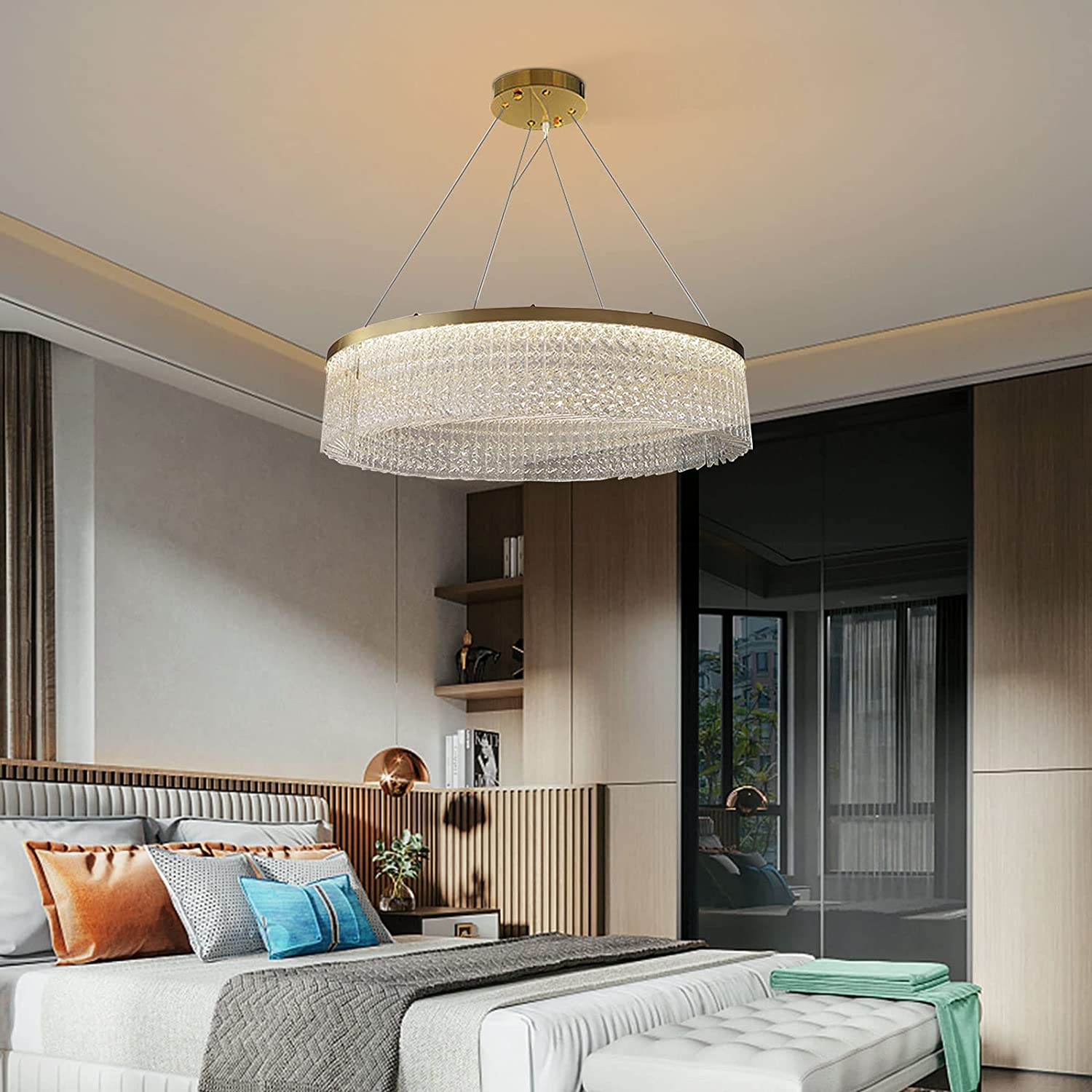 Miumaeov Modern Crystal Chandelier, Crystal Gold LED Hanging Ceiling ...