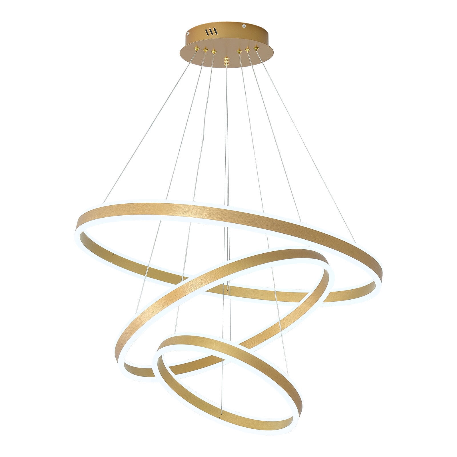 Miumaeov Modern LED Chandelier, Gold, 3 Rings, Dimmable 3000-6500K ...