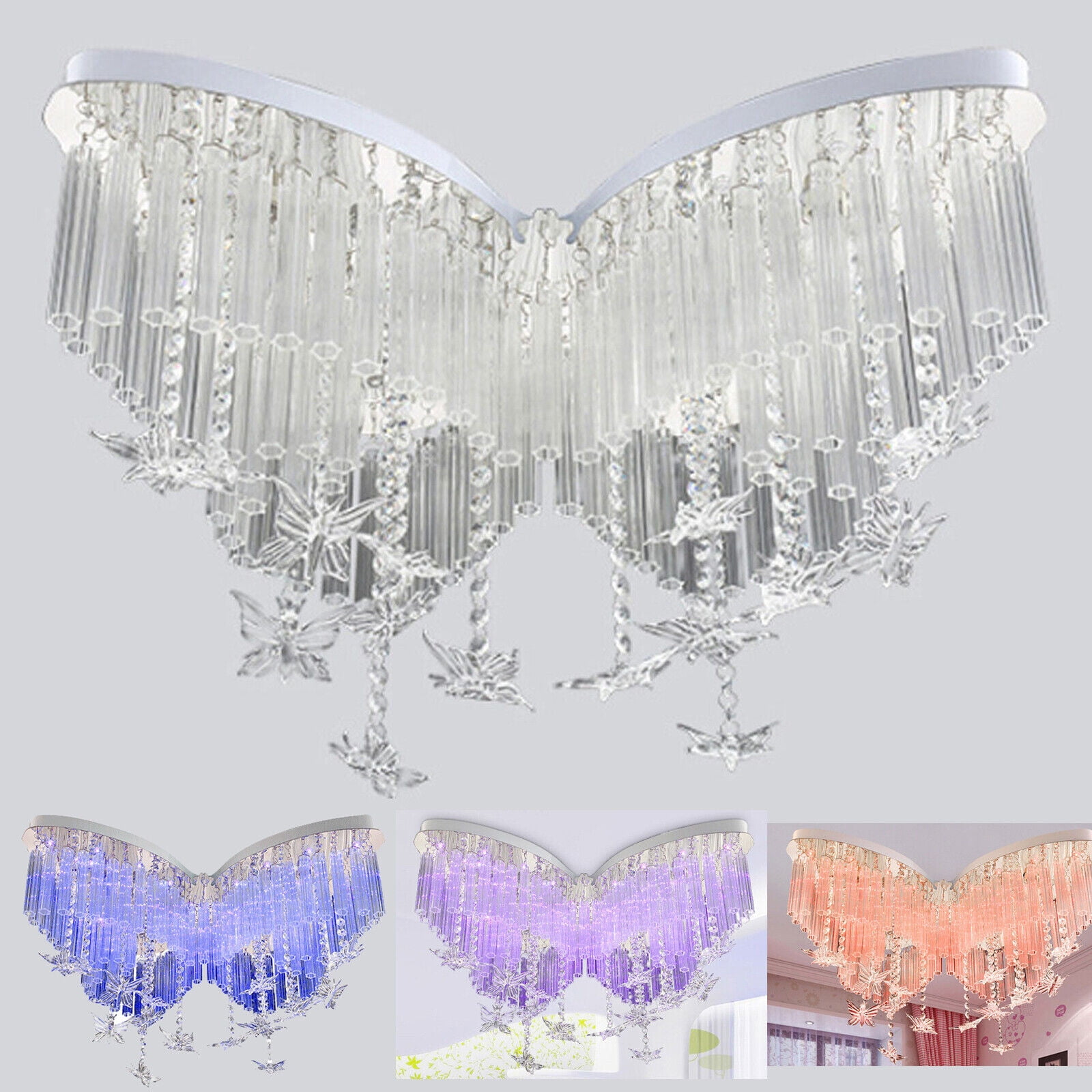 Miumaeov Modern LED Crystal Ceiling Light Butterfly Chandelier 3 Color ...