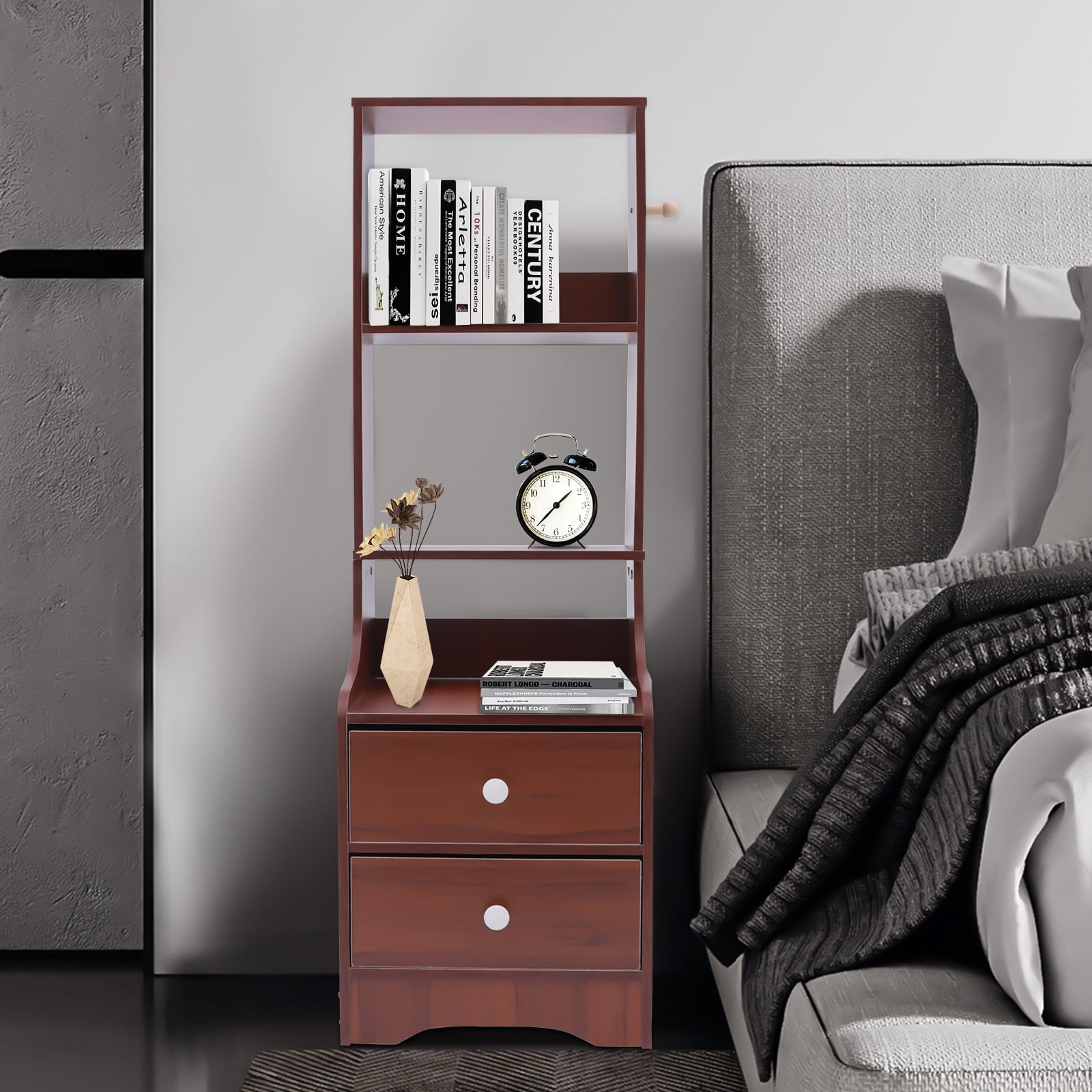 Miumaeov Modern Nightstand with 2 Drawers, Tall Bed End Table/ Bedside ...