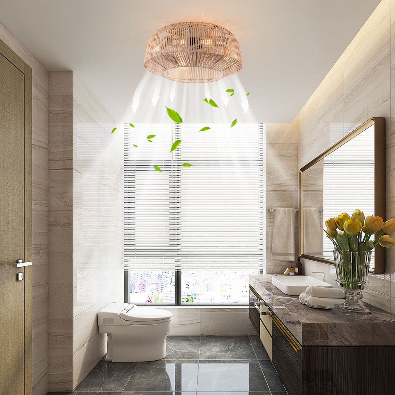 Miumaeov Modern Rattan Caged Flush Mount Ceiling Fans and Smart Remote ...