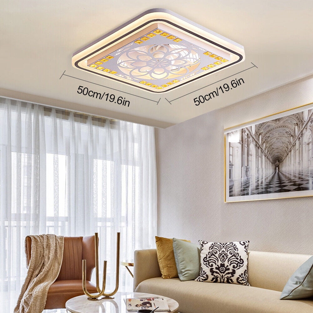 Miumaeov Modern Square Ceiling Fan Light LED Flush Mount Chandelier ...