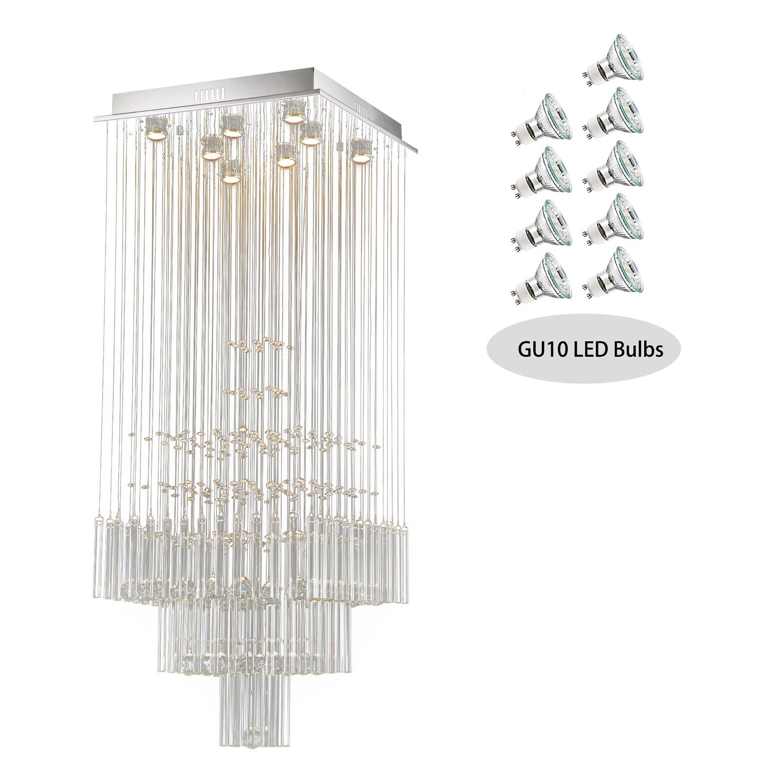 Miumaeov Modern Square Chandelier Luxury 3-Tier Crystal Chandeliers ...