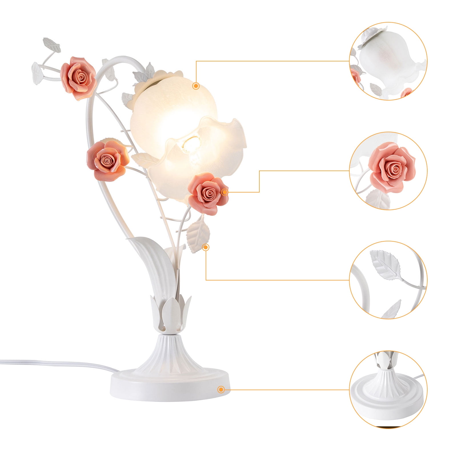 Miumaeov Modern Table Lamp Pink Roses Flower Table Lamp Bedside Lamp ...
