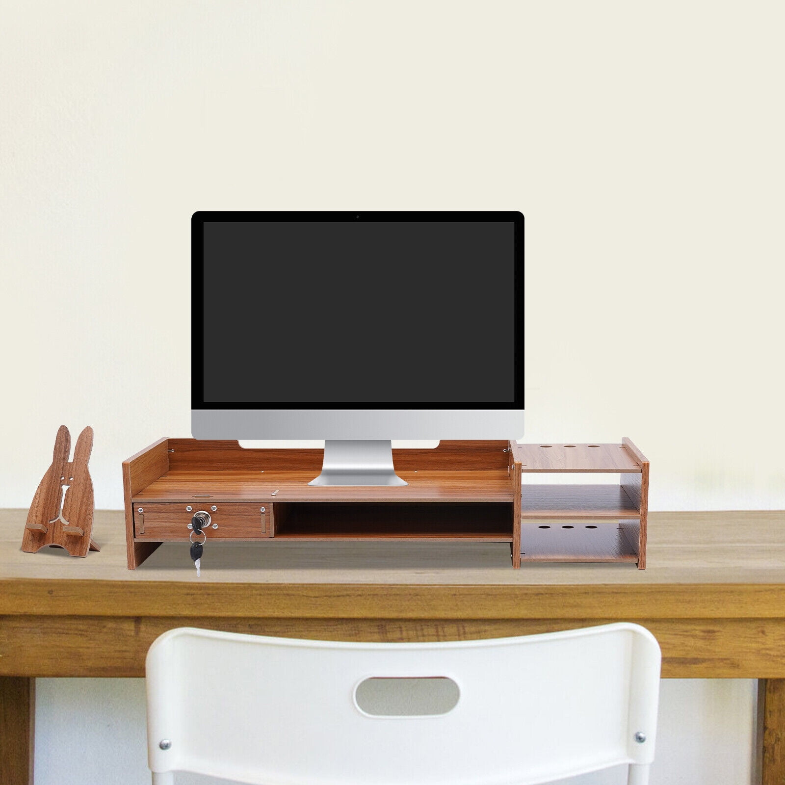 Miumaeov Monitor Stand Laptop Stand Wood Desk Organizer W/ Drawers ...