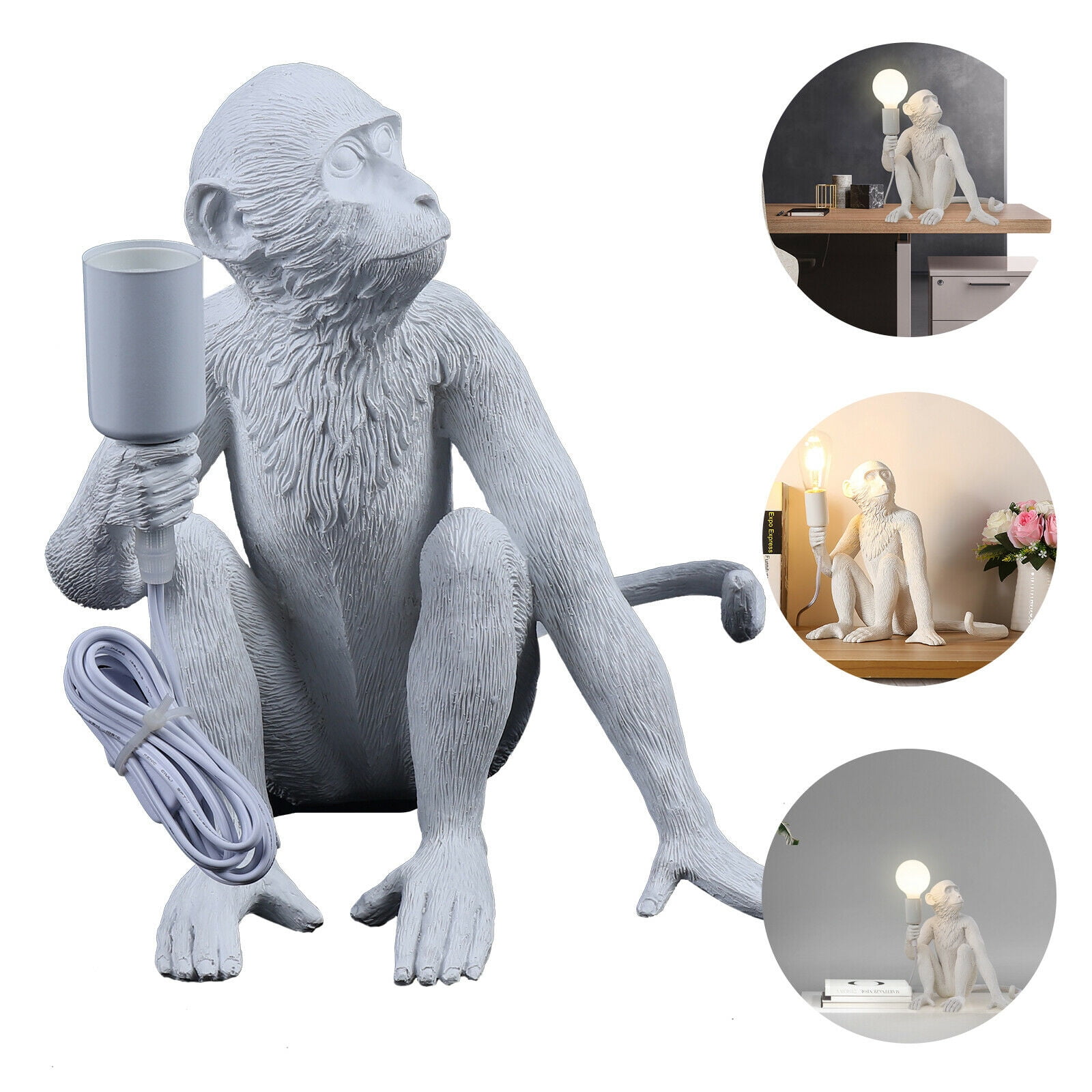 Miumaeov Monkey Table Lamp Desk Light Resin Monkey Lighting Fixture Bedroom Decor Bedside ...