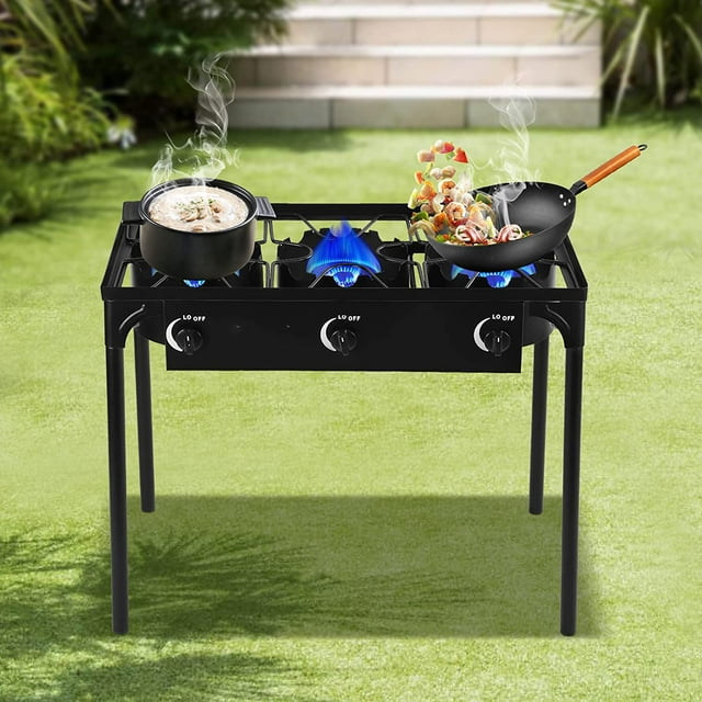 Miumaeov Outdoor 3-Burner Stove, Heavy Duty Tri-Propane Cooker with ...