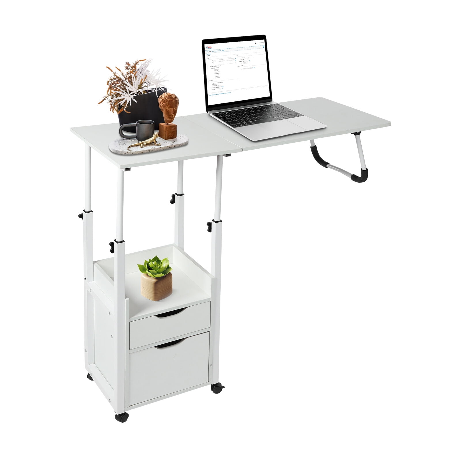 Miumaeov Overbed Table w/ Wheels & Drawers Movable Bedside Table Height ...