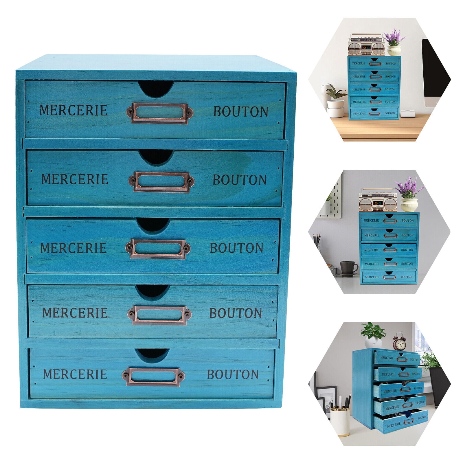 Miumaeov Pine Wood 5-Tier Drawer Cabinet Desk Organizer Box 5-Tier File ...