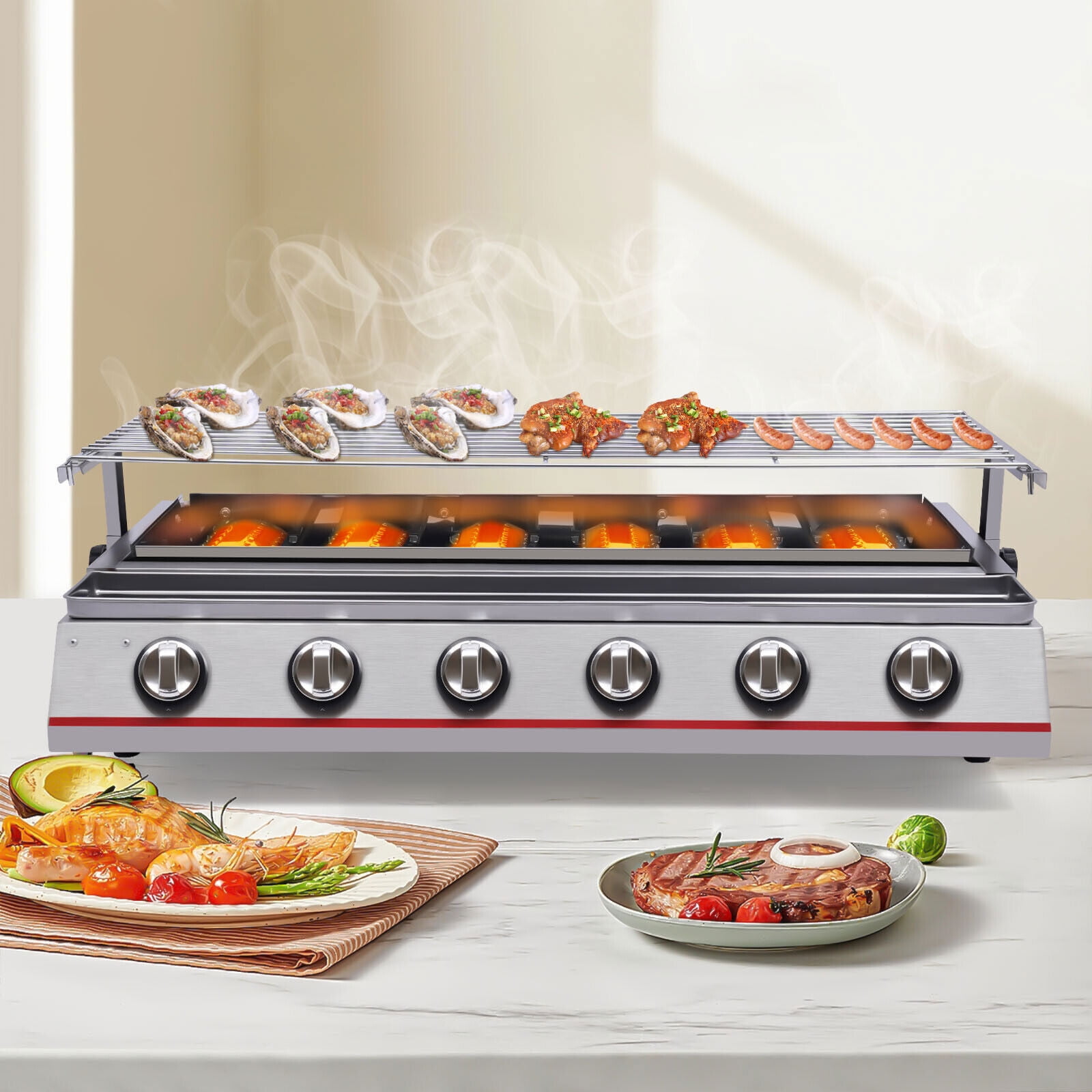 Miumaeov Portable BBQ Grill with Sear and 6 Side Burners Cabinet Style ...