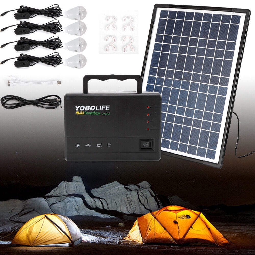 Miumaeov Portable Solar Panel Power Storage Generator Kit LED Light USB ...