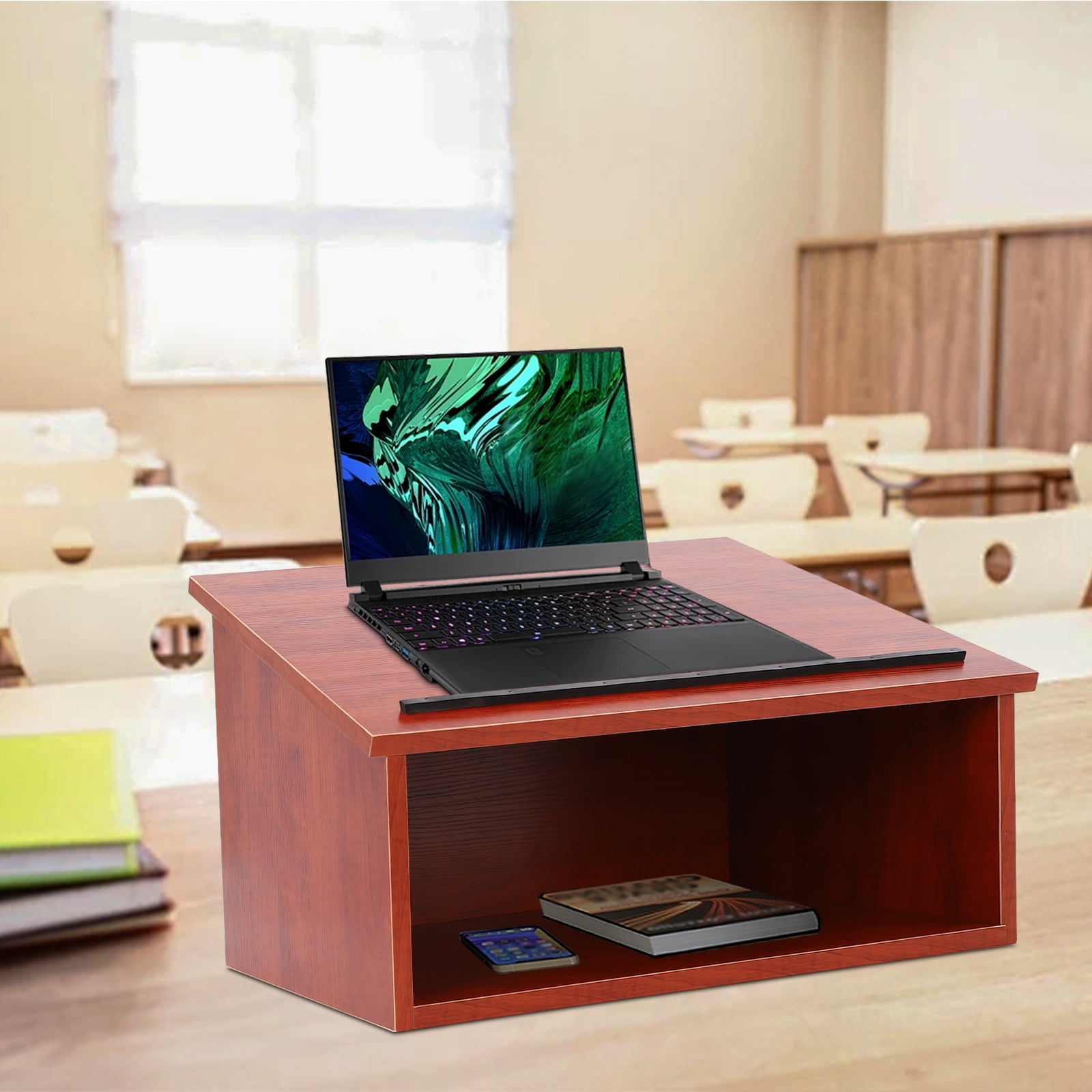 Miumaeov Portable Tabletop Podium Stand with Storage Shelf Tabletop ...