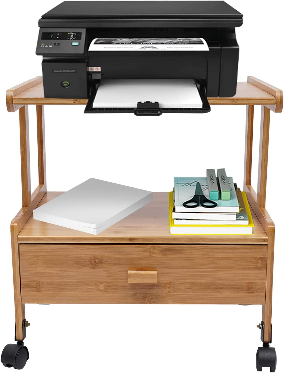 Miumaeov Printer Stand Bamboo Rolling Printer Stand with 4 Wheels 88 ...