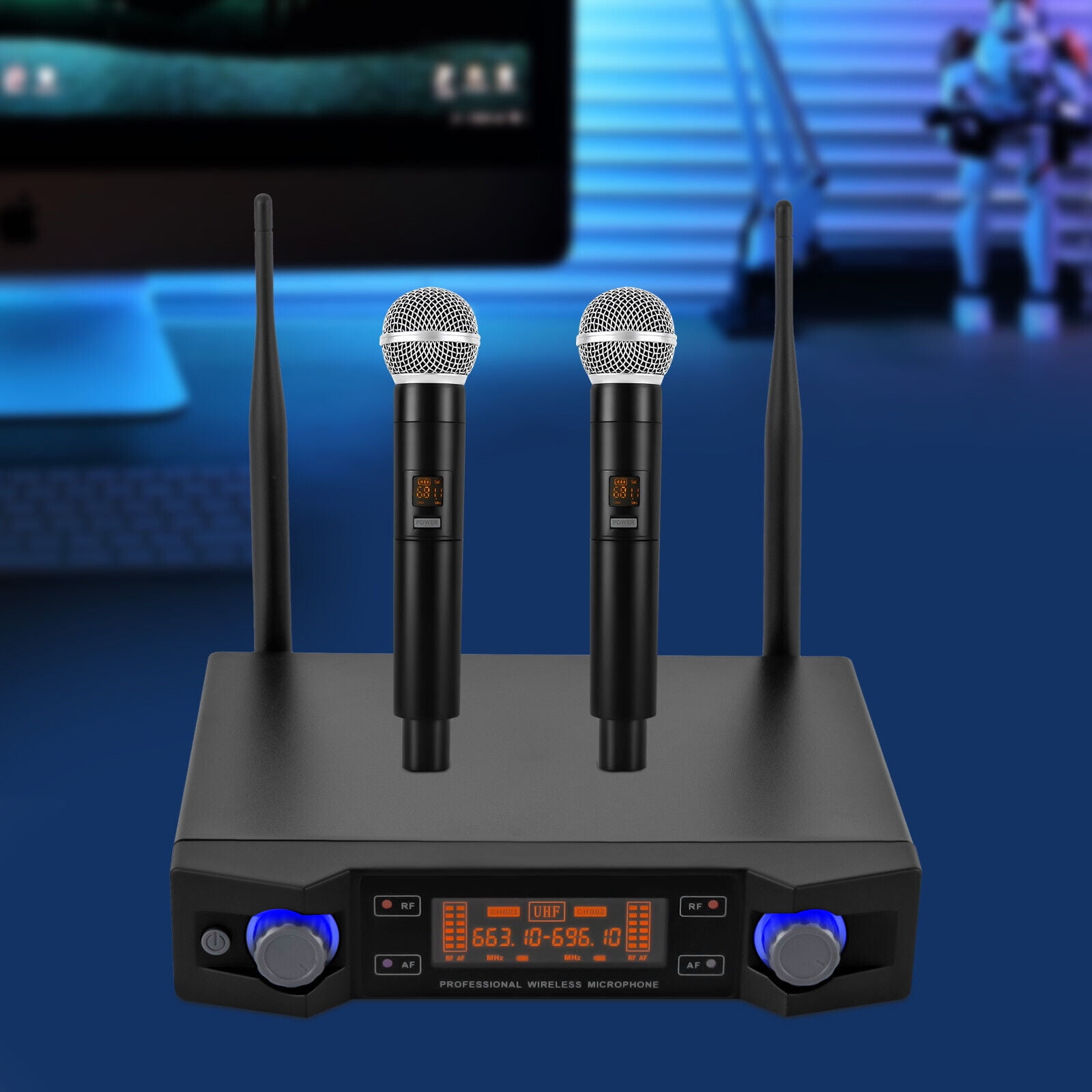 Miumaeov Pro Wireless Microphone System 2 Channel Audio UHF 2 Handheld ...