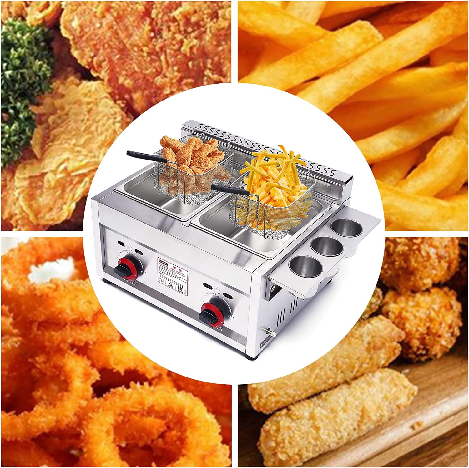 Miumaeov Professional 6L Deep Fryer, Dual Tank Stainless Steel Chicken ...
