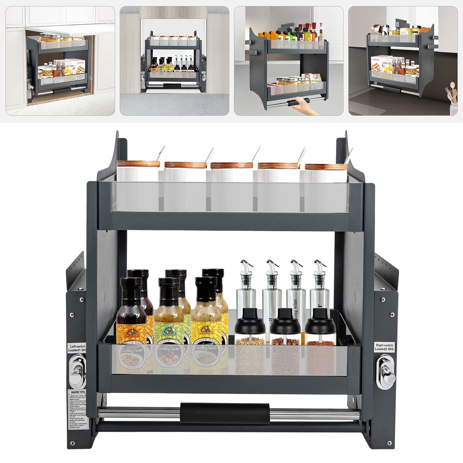 Miumaeov Pull Down Shelf Kitchen Wall Cabinet Storage Organizer 2-Tier ...