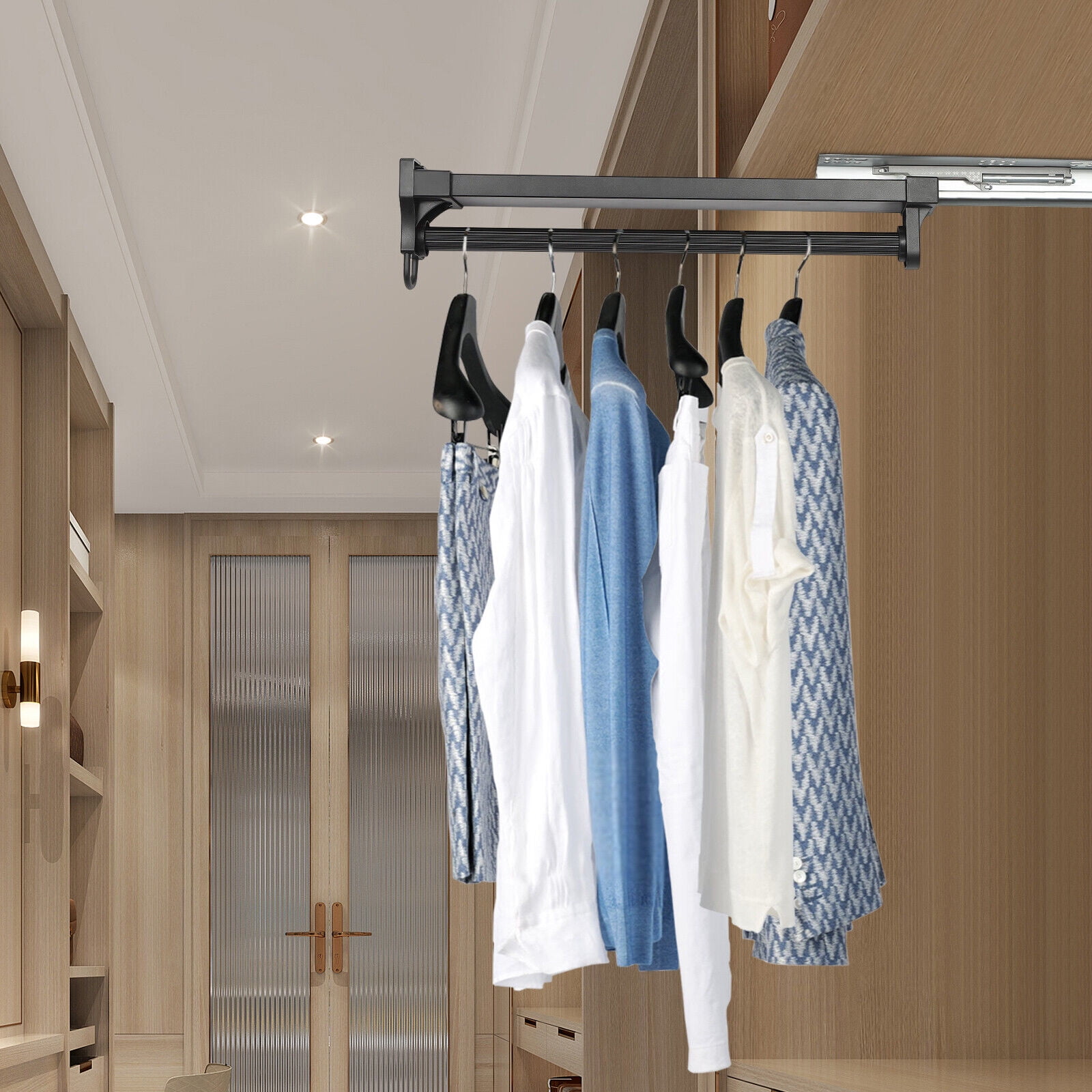 Miumaeov Pull Out Clothes Hanger Rod Retractable Clothing Rail Top ...