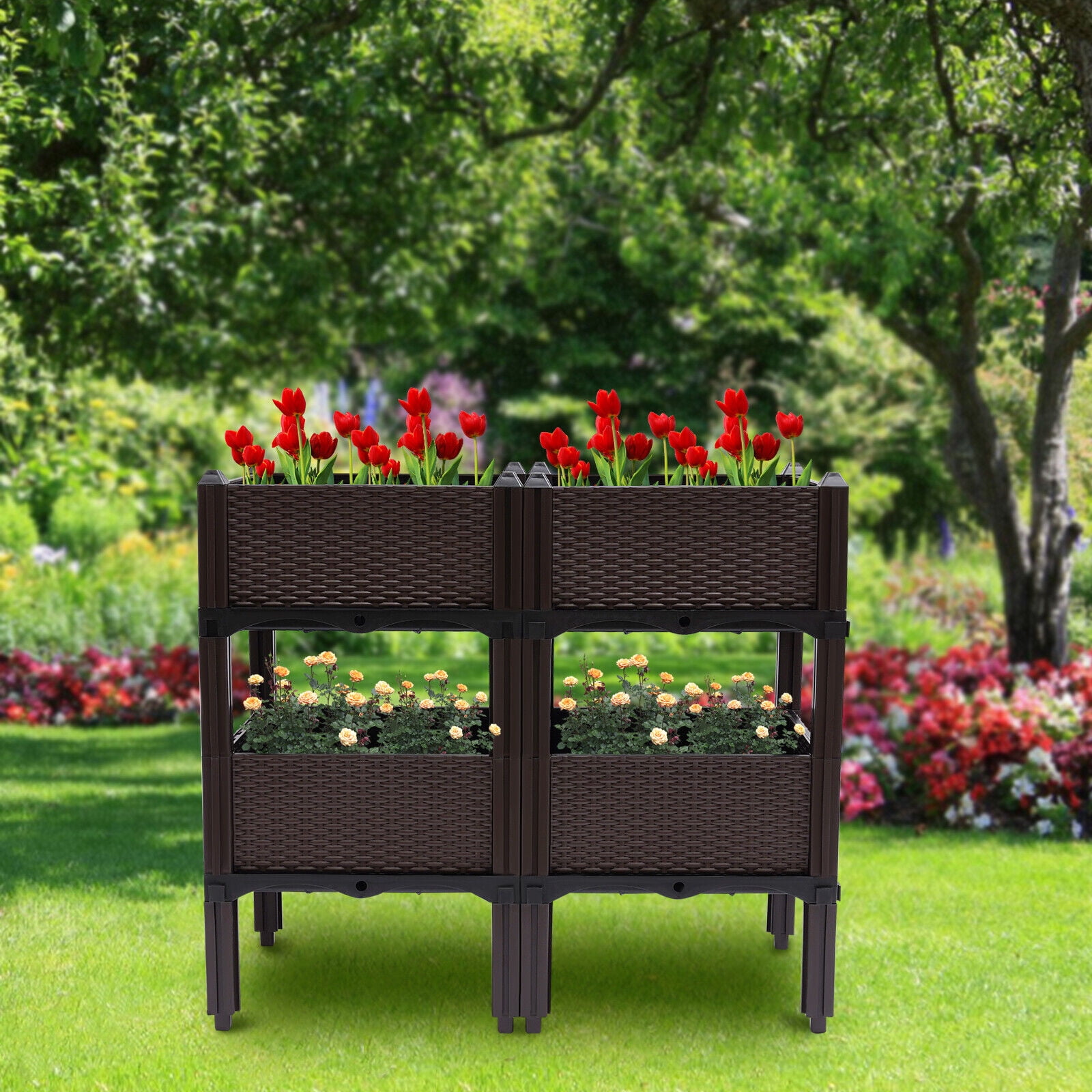 Miumaeov Raised Home Garden Bed Plastic Planter Box Kit Vegetables Plant Herbs Garden Bed for ...
