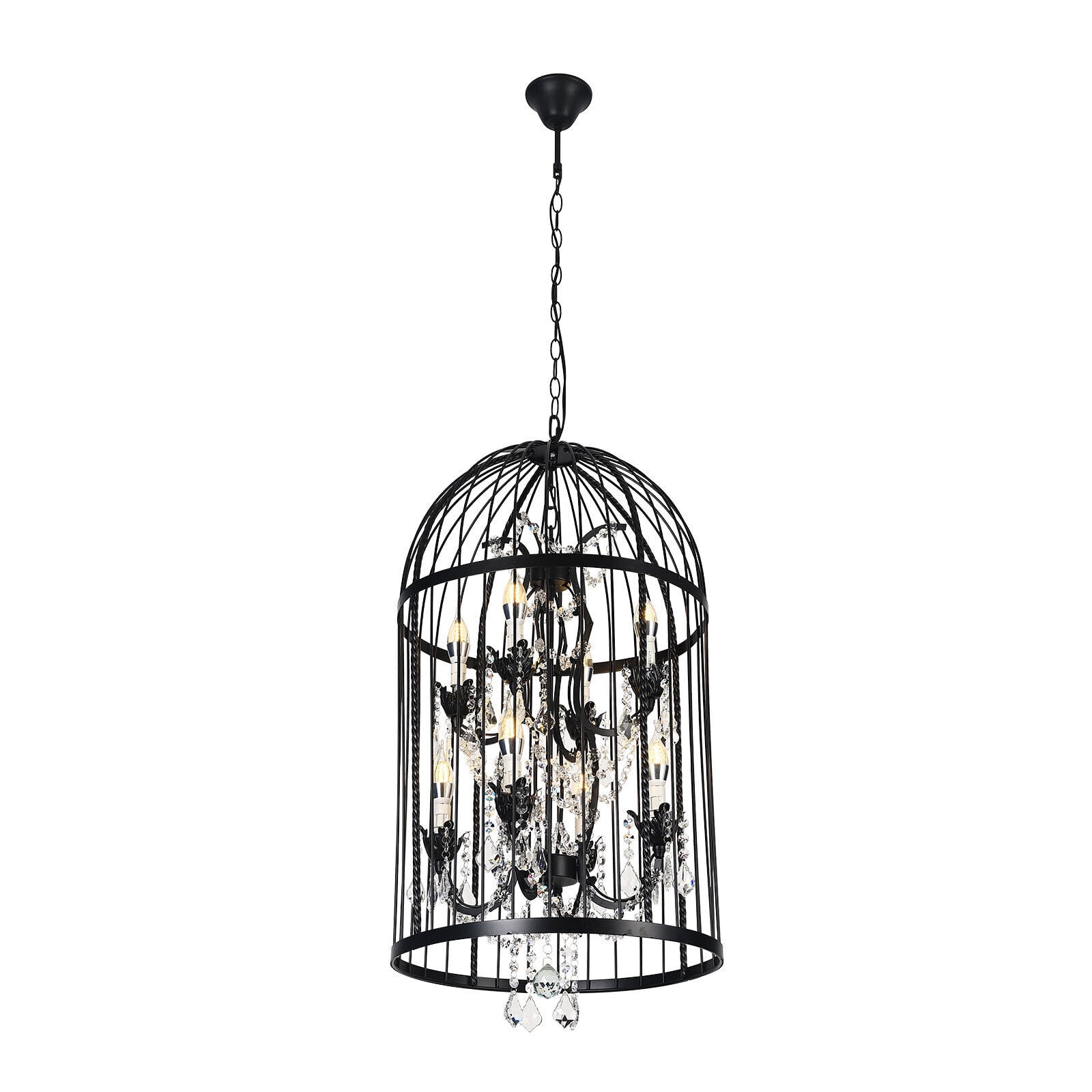 Miumaeov Retro Bird Cage Pendant K9 Crystal Chandeliers Ceiling Light 8 ...