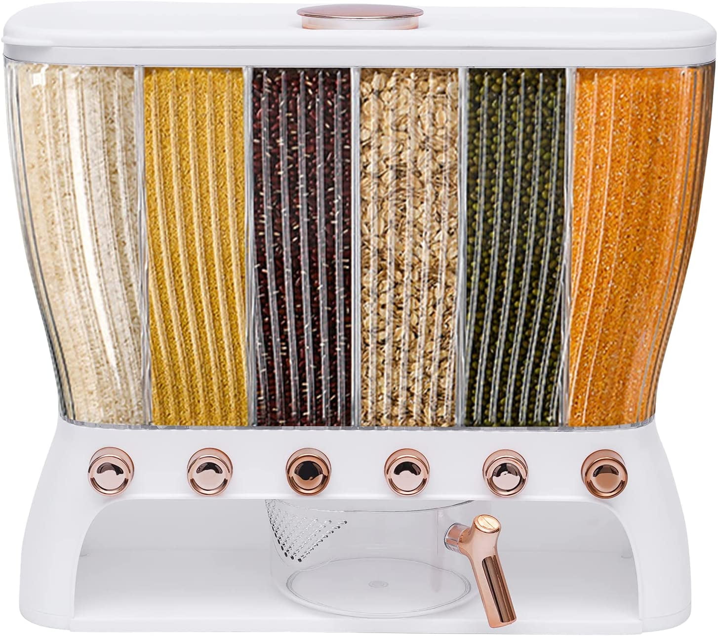 Miumaeov Rice Dispenser with Cup,Wall-Mounted 6 Grid Dry Food Dispenser ...