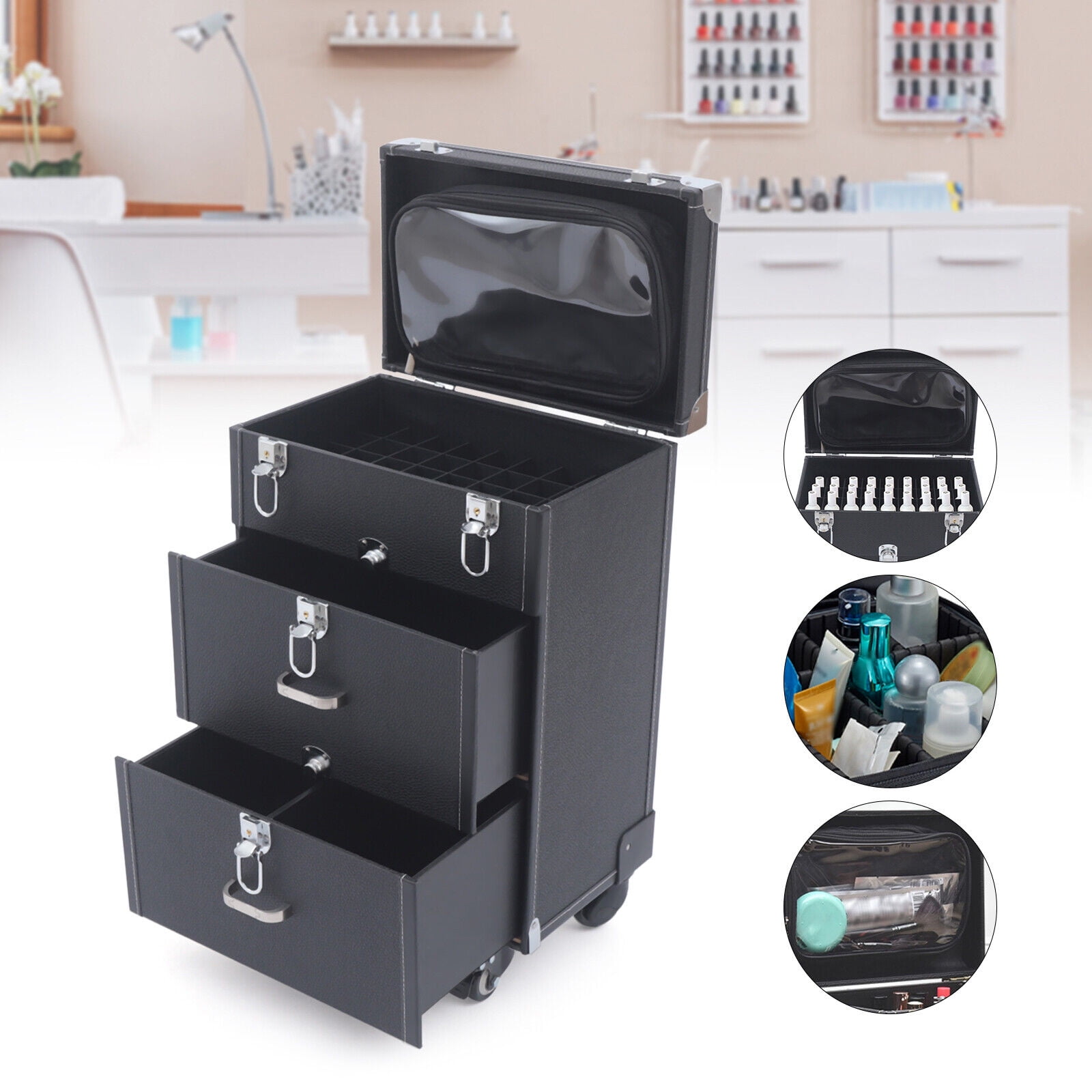 Miumaeov Rolling Makeup Case Storage, Professional Cosmetic Trolley ...