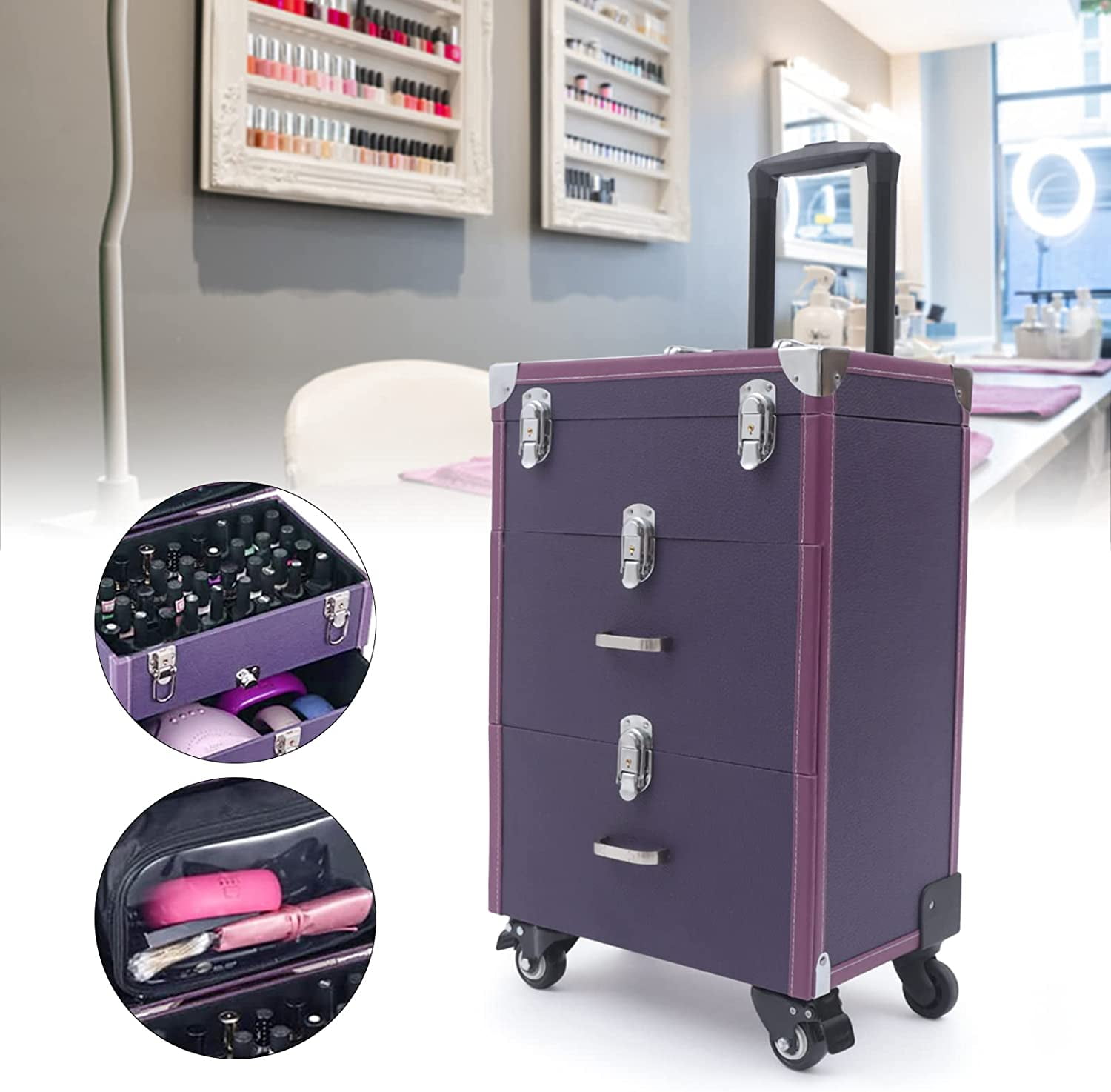 Miumaeov Rolling Makeup Case Storage, Professional Cosmetic Trolley ...