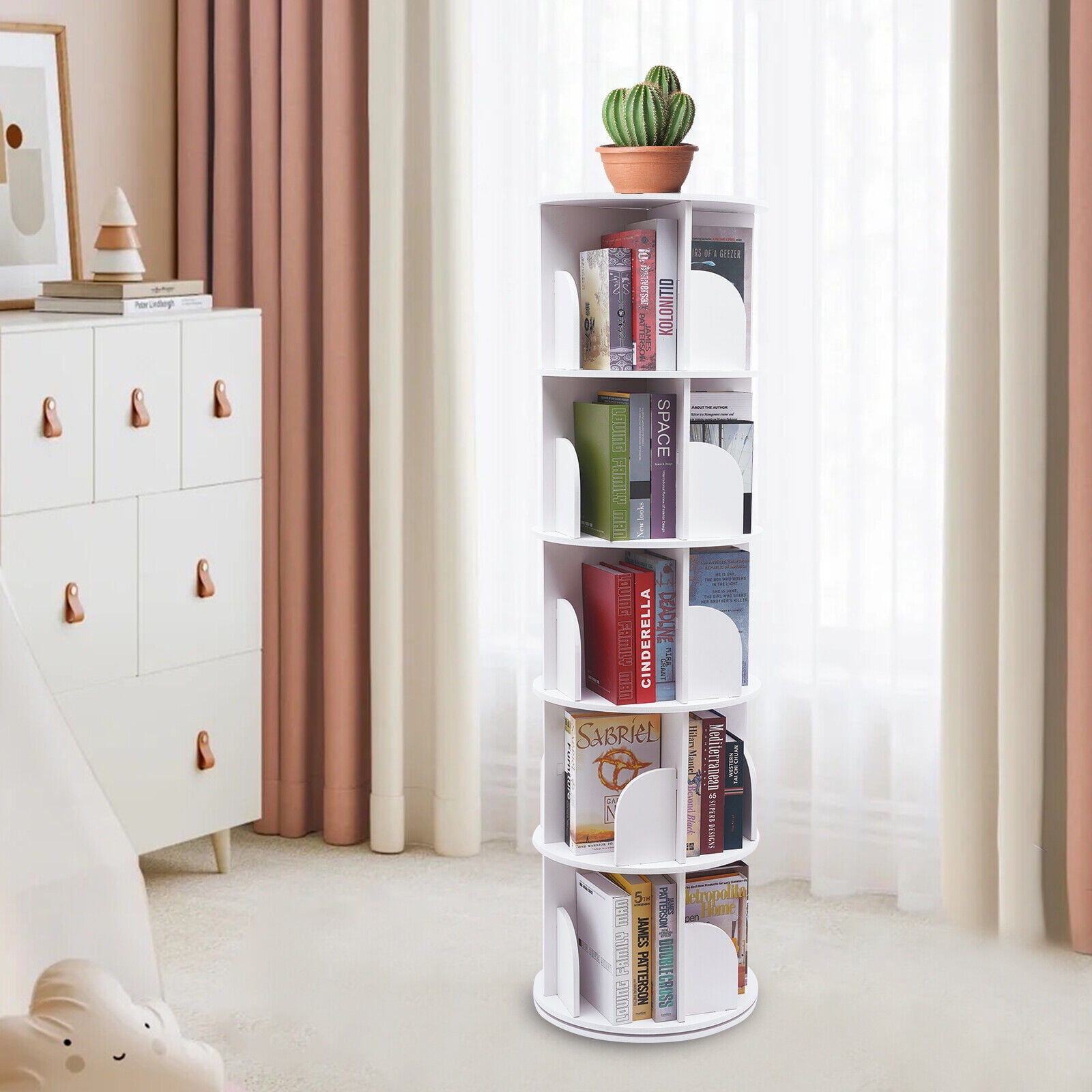 Miumaeov 360° Rotating, Stackable Bookshelf, Floor Standing Storage ...