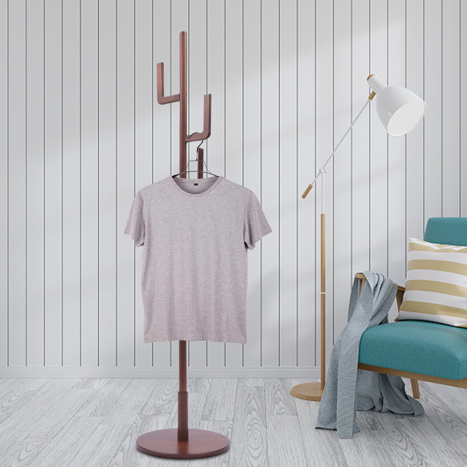 Miumaeov Rustic Coat Stand Solid Wood Floor Standing Rack with 6 Hooks ...