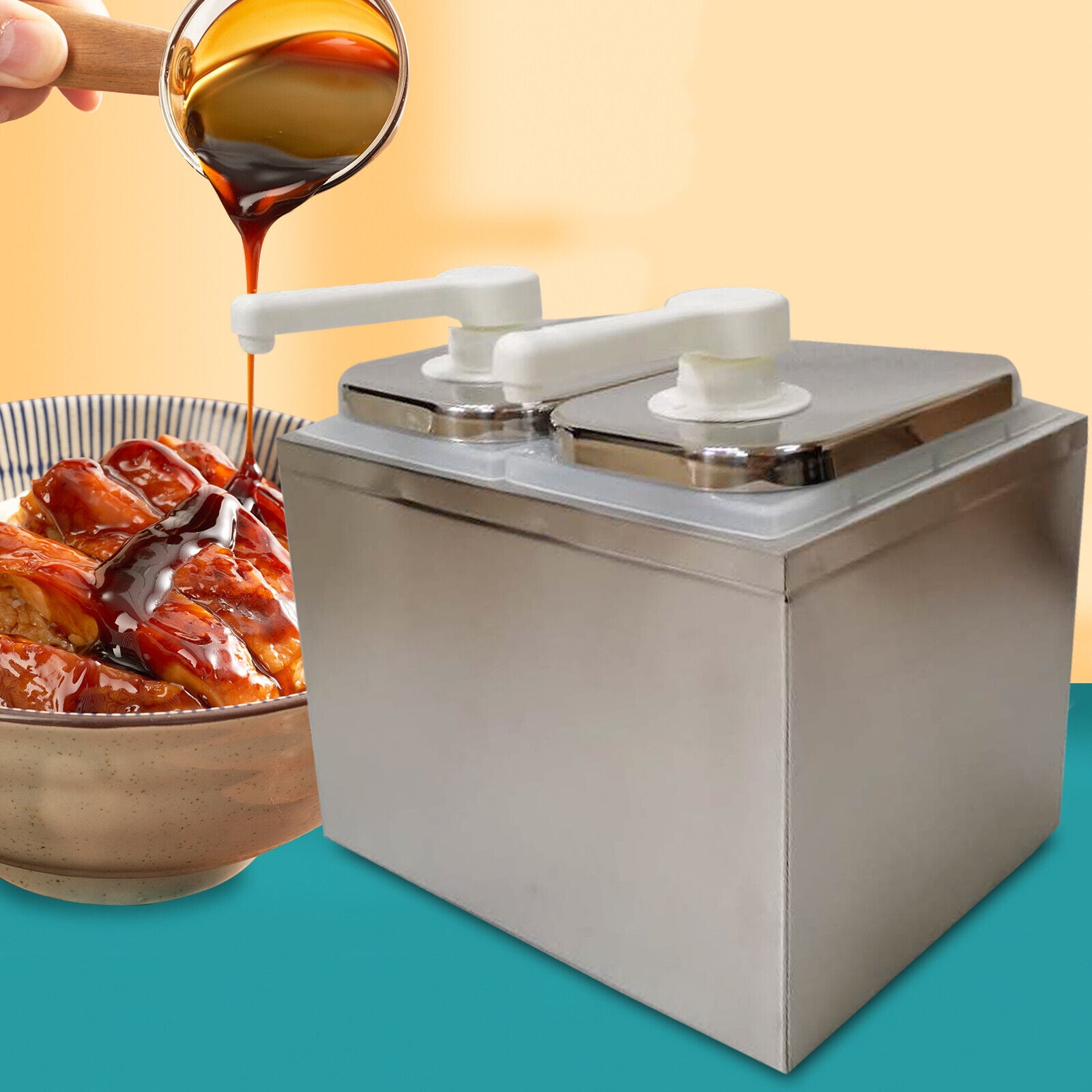 Miumaeov 2L Stainless Steel Sauce Dispenser Pump, Dual Bucket Condiment ...