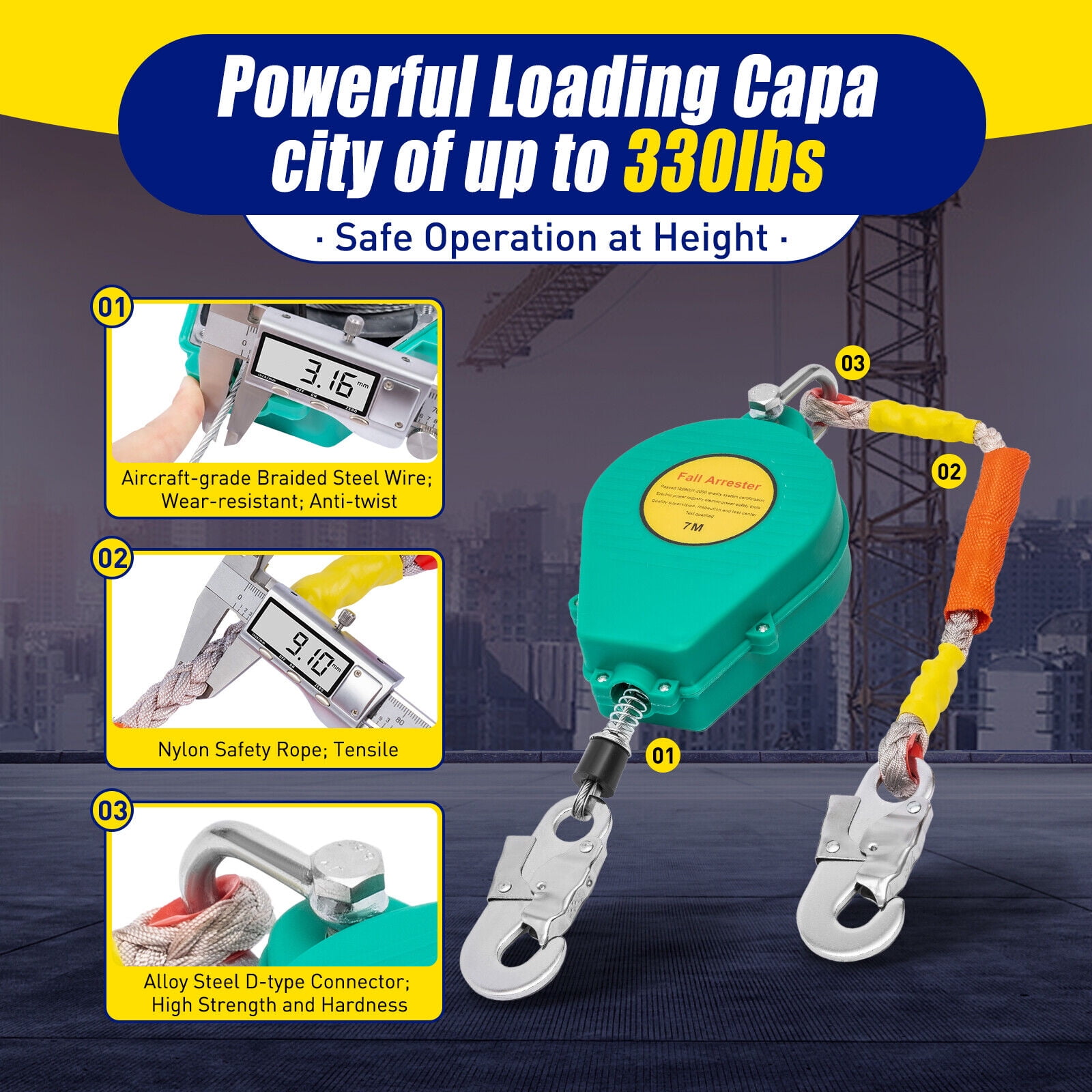 Miumaeov Self Retracting Lifeline, 23ft Portable Self Retracting Lifeline Fall Restraint Device ...