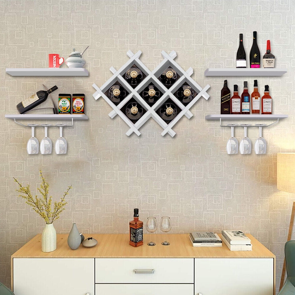 Miumaeov Set of 5 White Wall Mount Wine Rack Organizer Diamond-Shaped ...