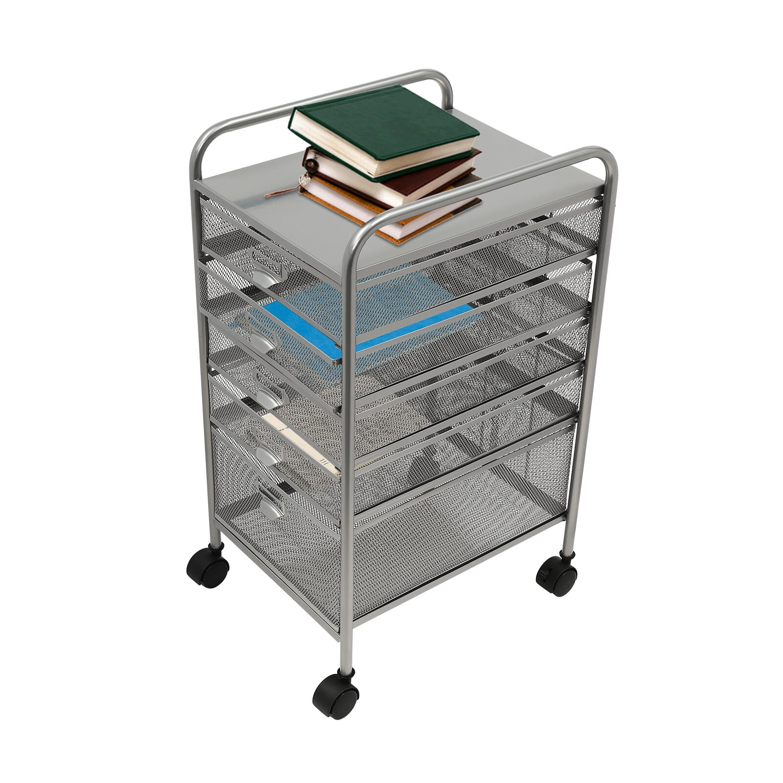 Miumaeov Silver Files Storage Organizer with Wheels Rolling Cart File ...