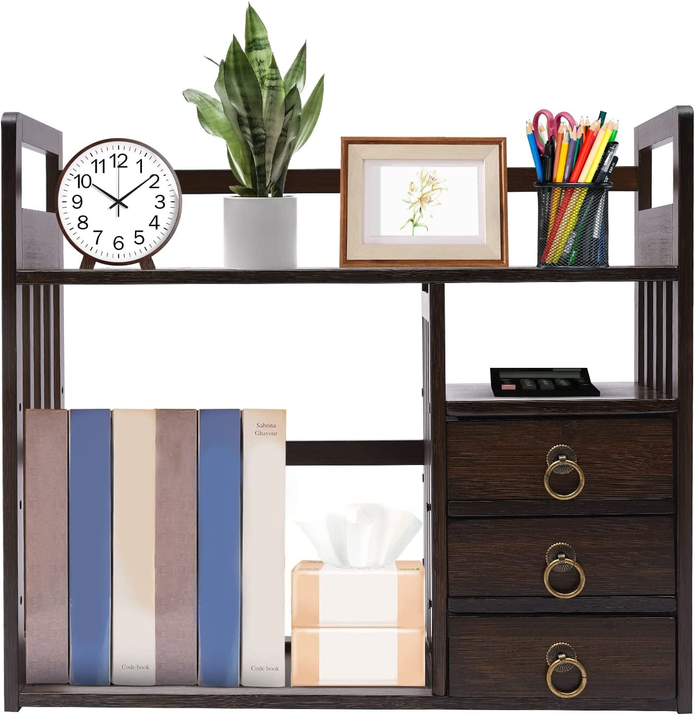 Miumaeov Small Desktop Bookshelf Organizer, Bamboo Desk Supplies ...