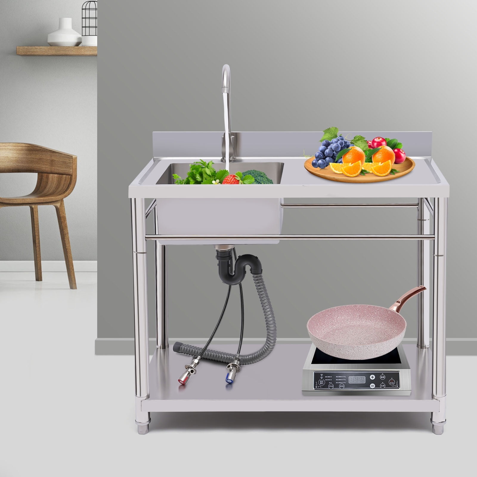 Miumaeov Stainless Steel Commercial Sink, 304 Stainless Steel Free ...