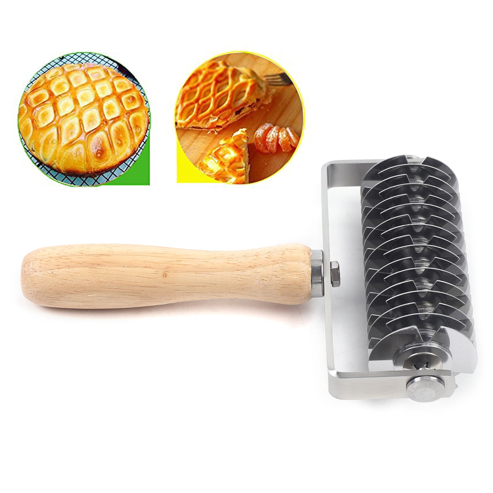 Miumaeov Stainless Steel Roller Cutter+Wooden Handle Dough Lattice ...
