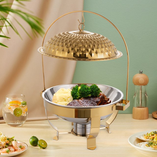 Miumaeov Stainless Steel Round Chafer with Diamond Hanging Lid Chafing ...