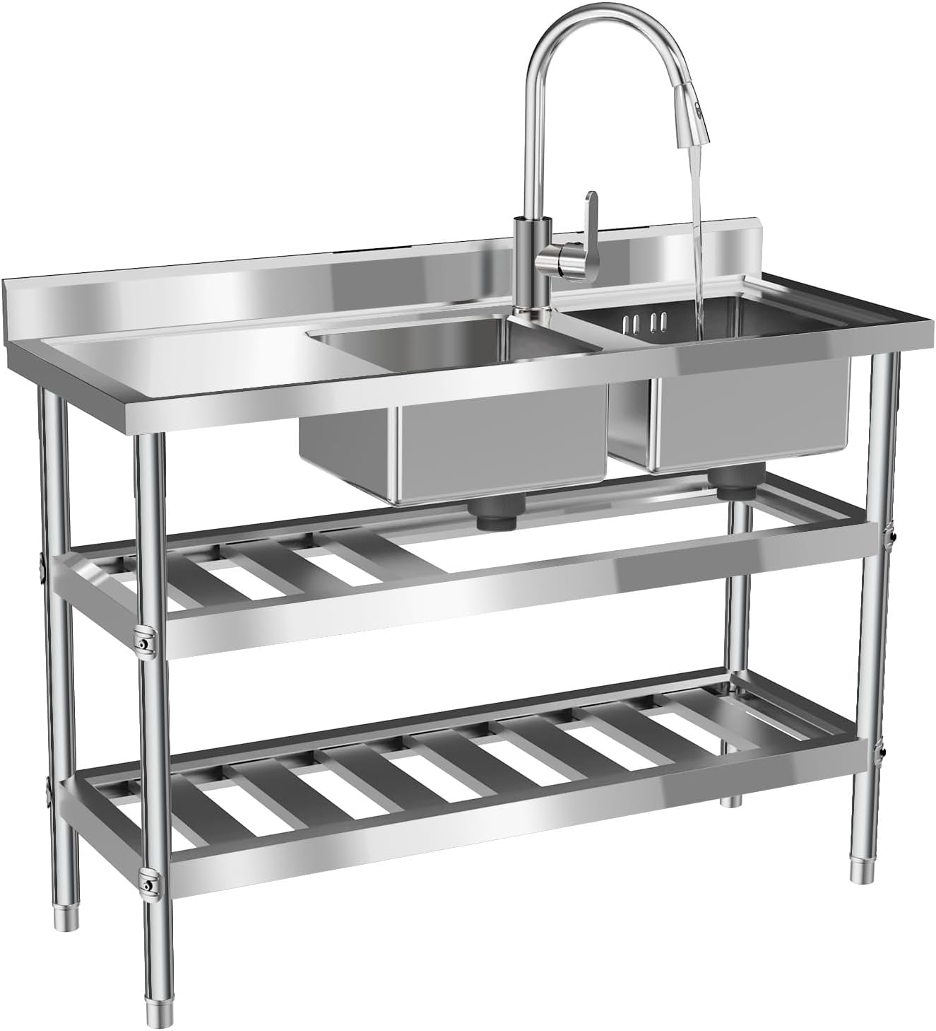 Miumaeov Stainless Steel Utility Sink 47.3in Double Bowl Freestanding ...