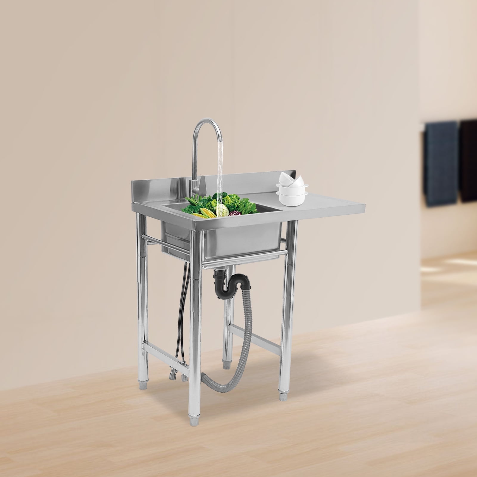 Miumaeov Stainless Steel Utility Sink with Drainboard, One Compartment ...