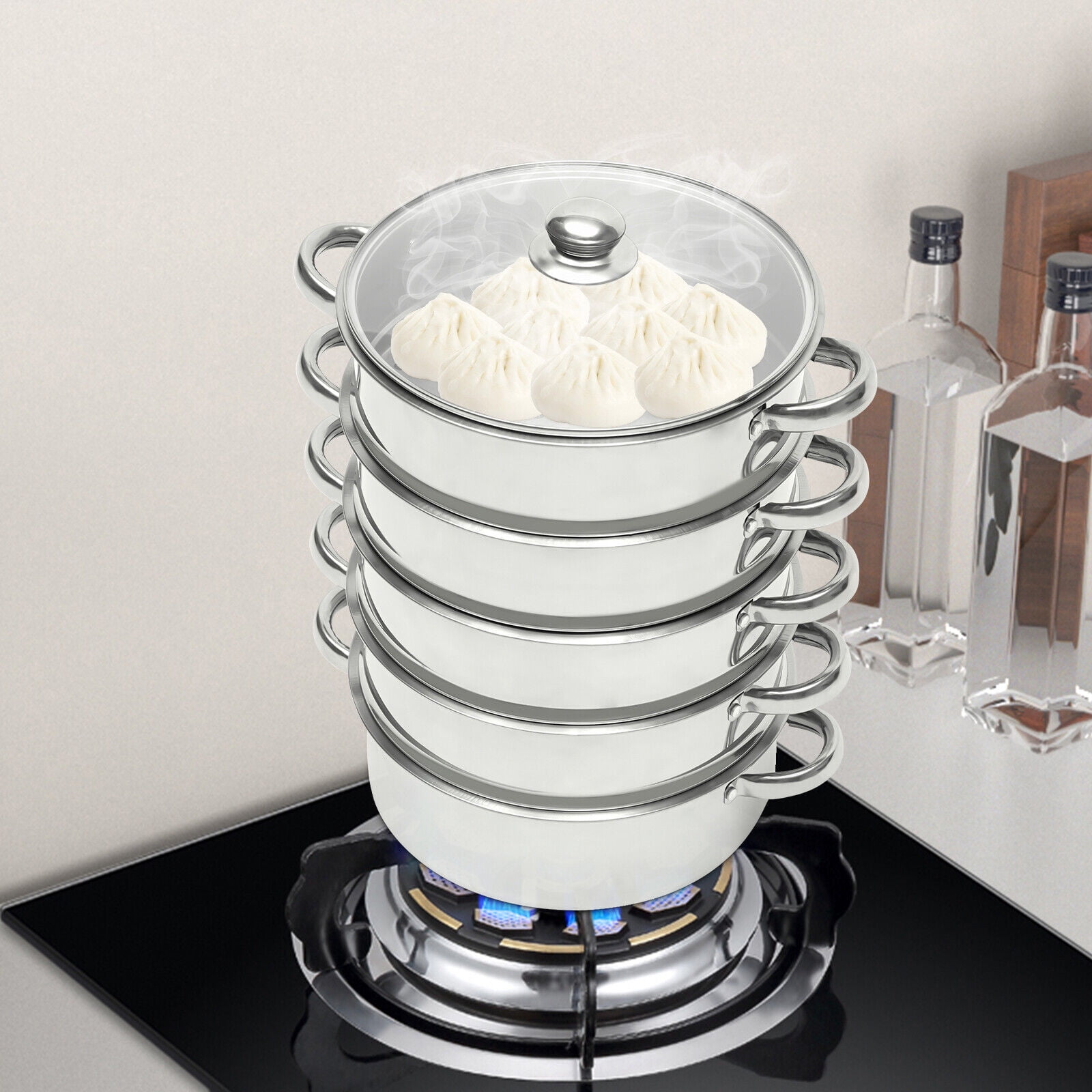 Miumaeov 5-tier Stainless Steel Steamer Cooker with Glass Lid, Suitable ...