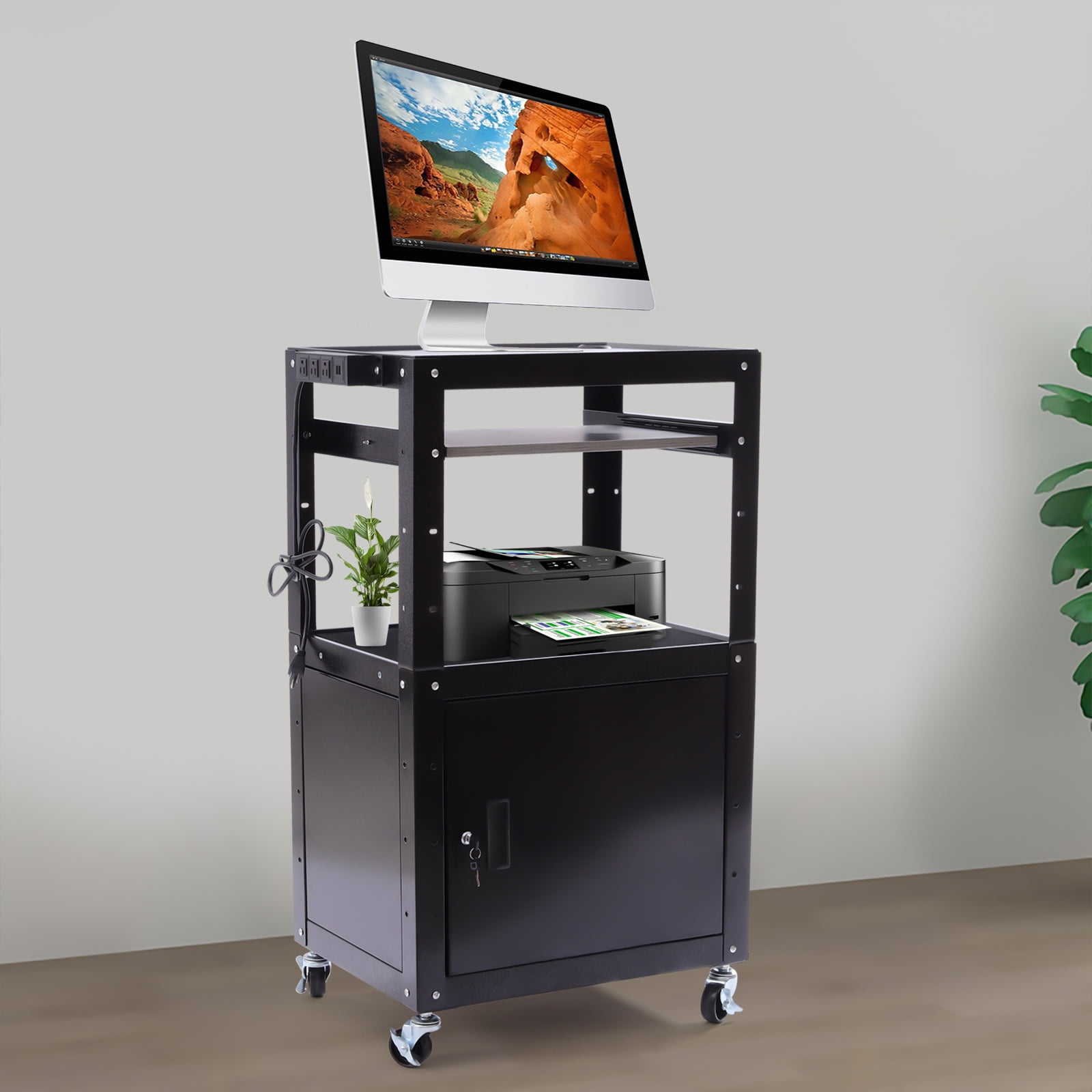 Miumaeov Steel Large AV Cart with Extra Storage - Adjustable Height ...