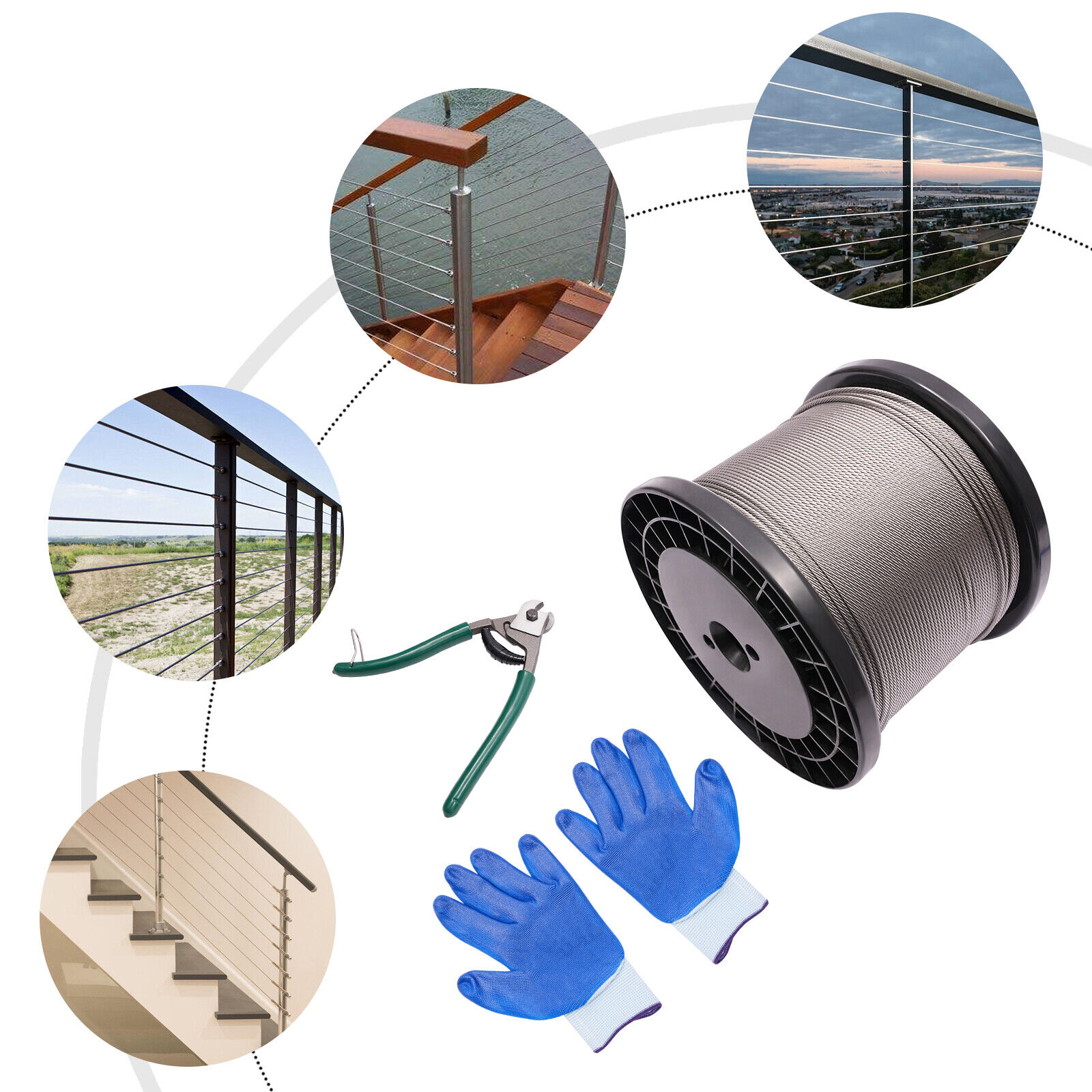 Miumaeov T316 1100FT 1/8" Stainless Steel Wire Rope Aircraft Cable For Deck Railing 7x7 ...