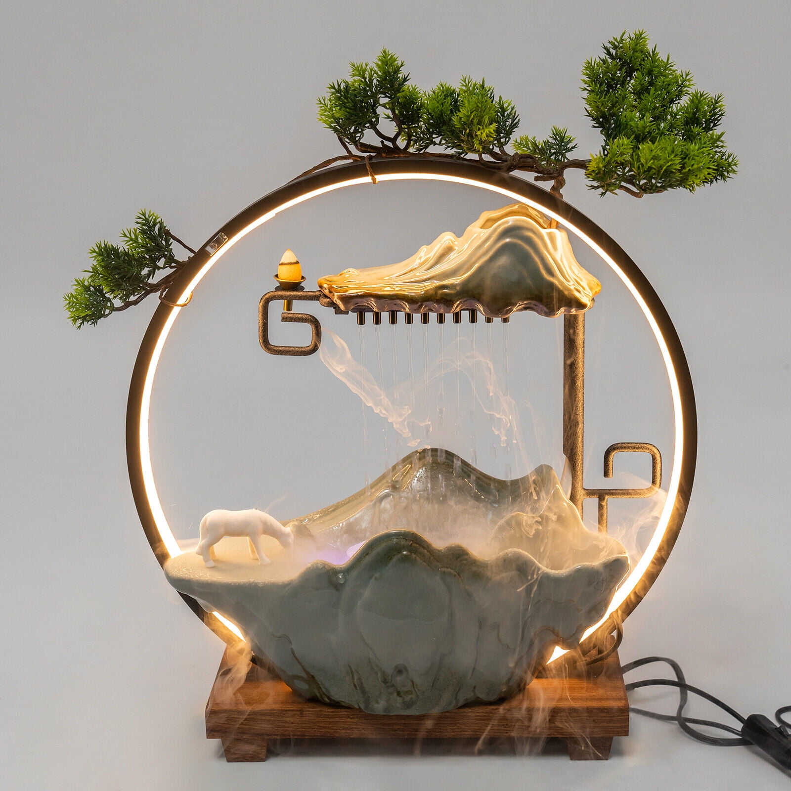 Miumaeov Tabletop Water Fountain Indoor Fake Plants Waterfall Zen Feng ...