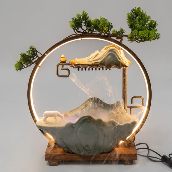 Miumaeov Tabletop Water Fountain Indoor Fake Plants Waterfall Zen Feng ...