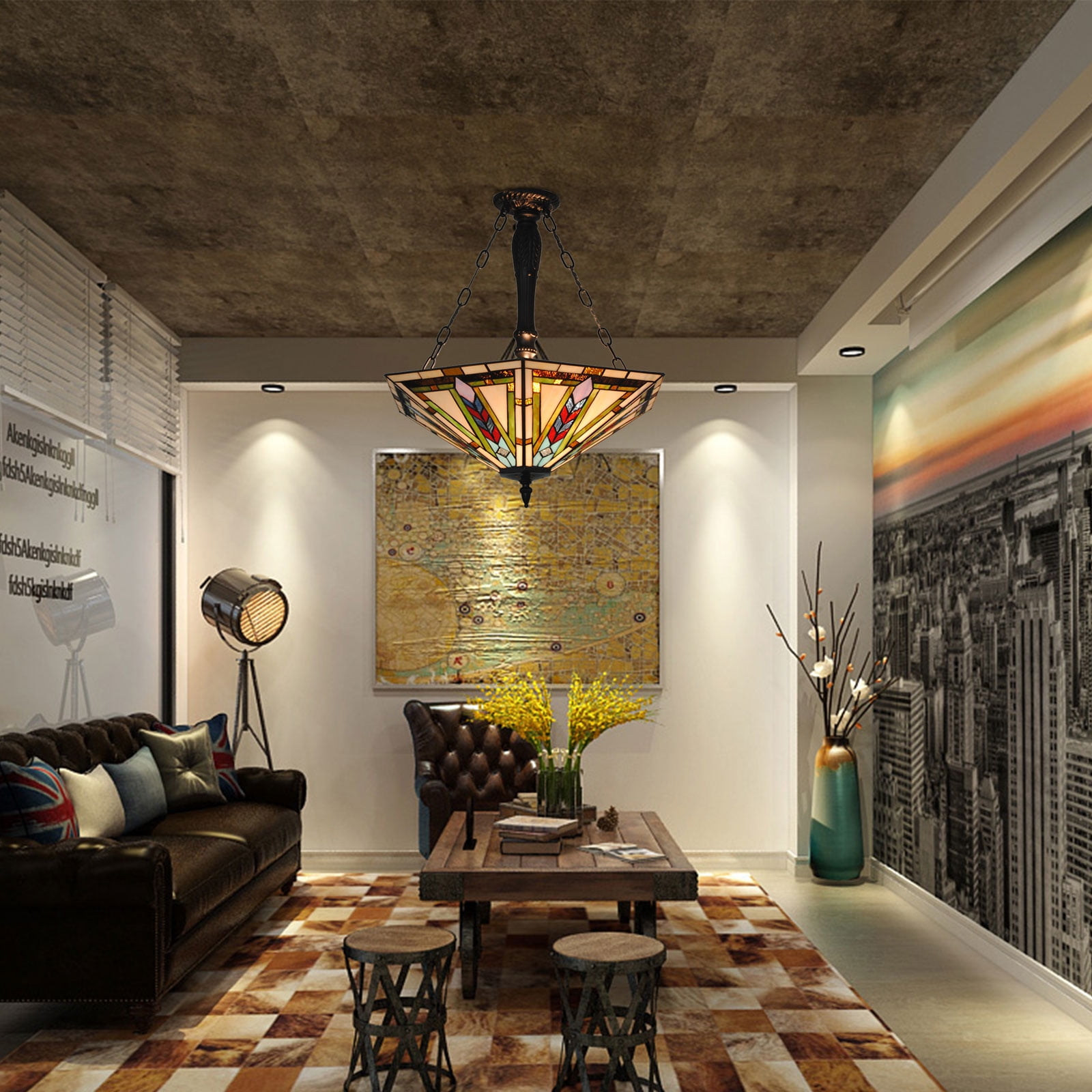 Miumaeov Pendant Lighting for Kitchen Island 21.7'' Wide Stained Glass ...